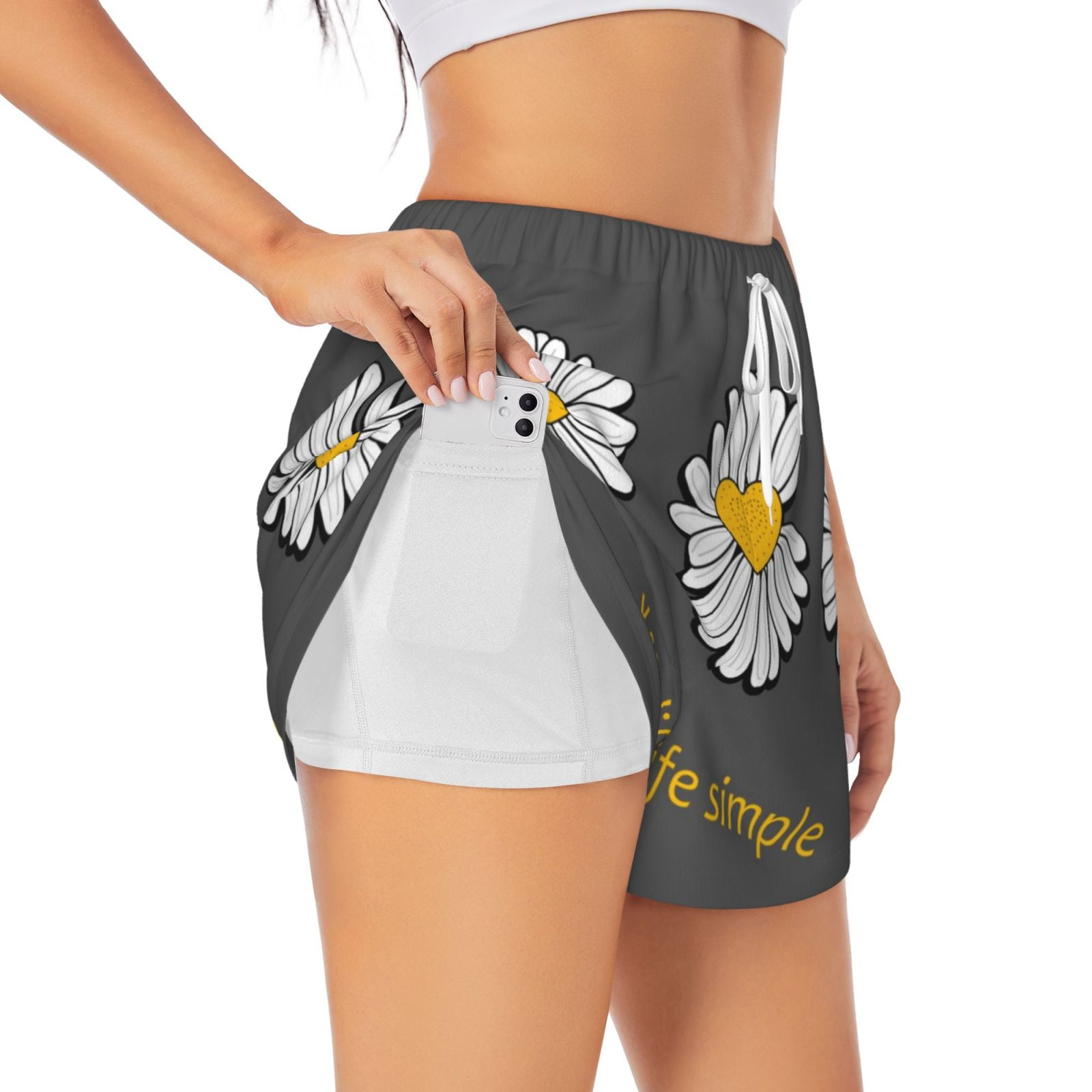 Gaeub Keep Life Simple Daisy Flower Print Women's Athletic Shorts,High ...