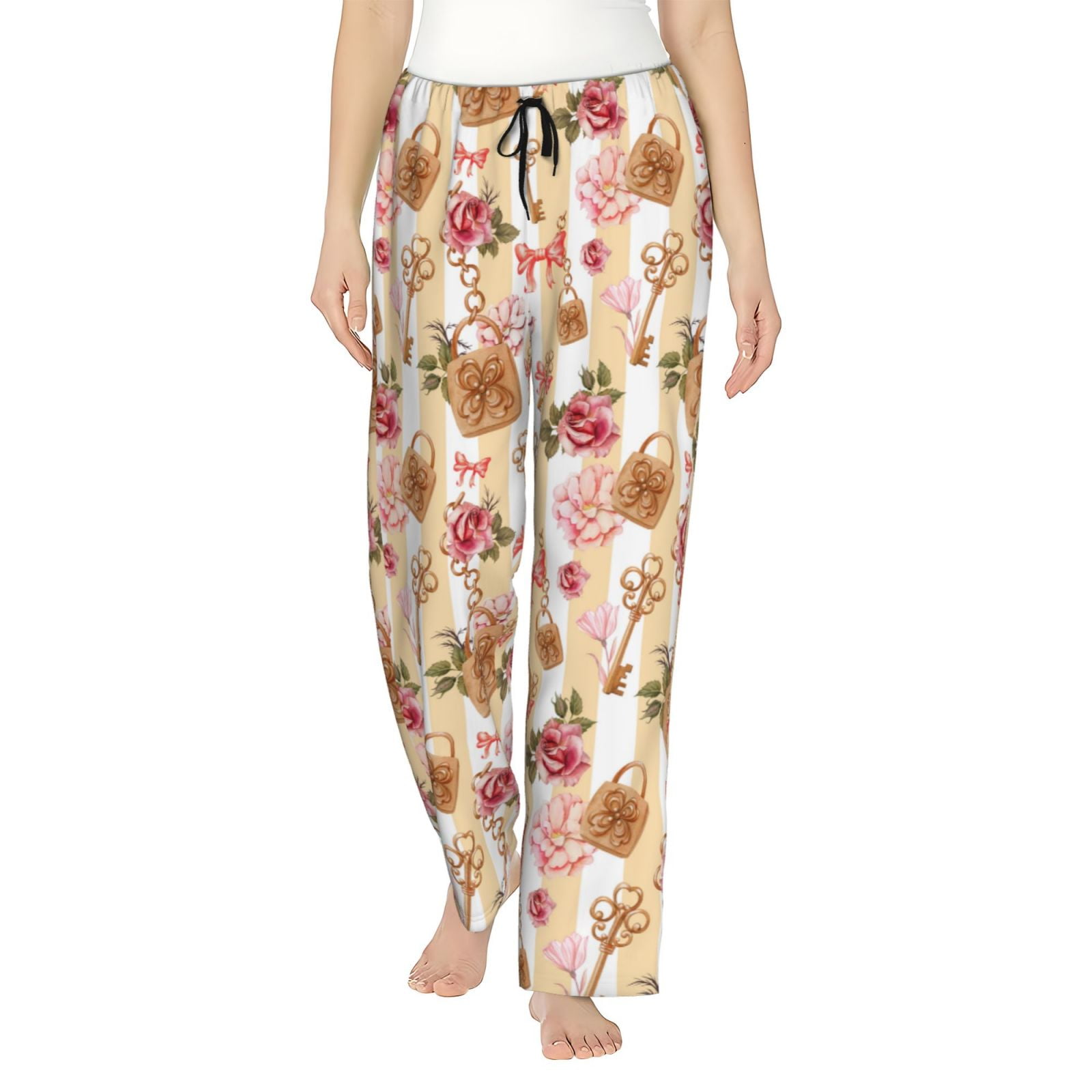 Gaeub Key Lock And Flowers Soft Pajama Pants for Women, Wide Leg Comfy ...