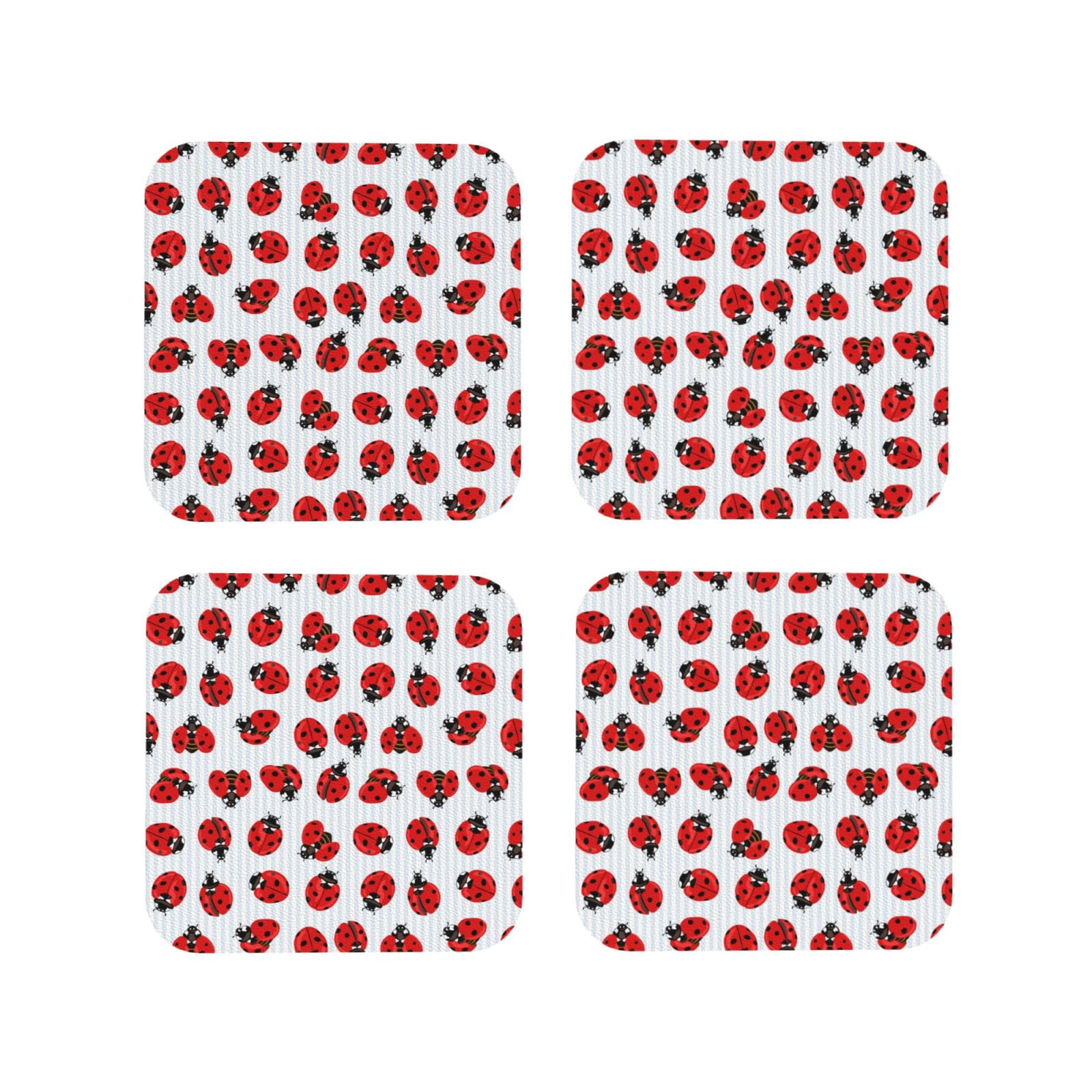 Gaeub Ladybug On Blue Stripes Print 4 Pcs Leather Coasters for Drinks ...