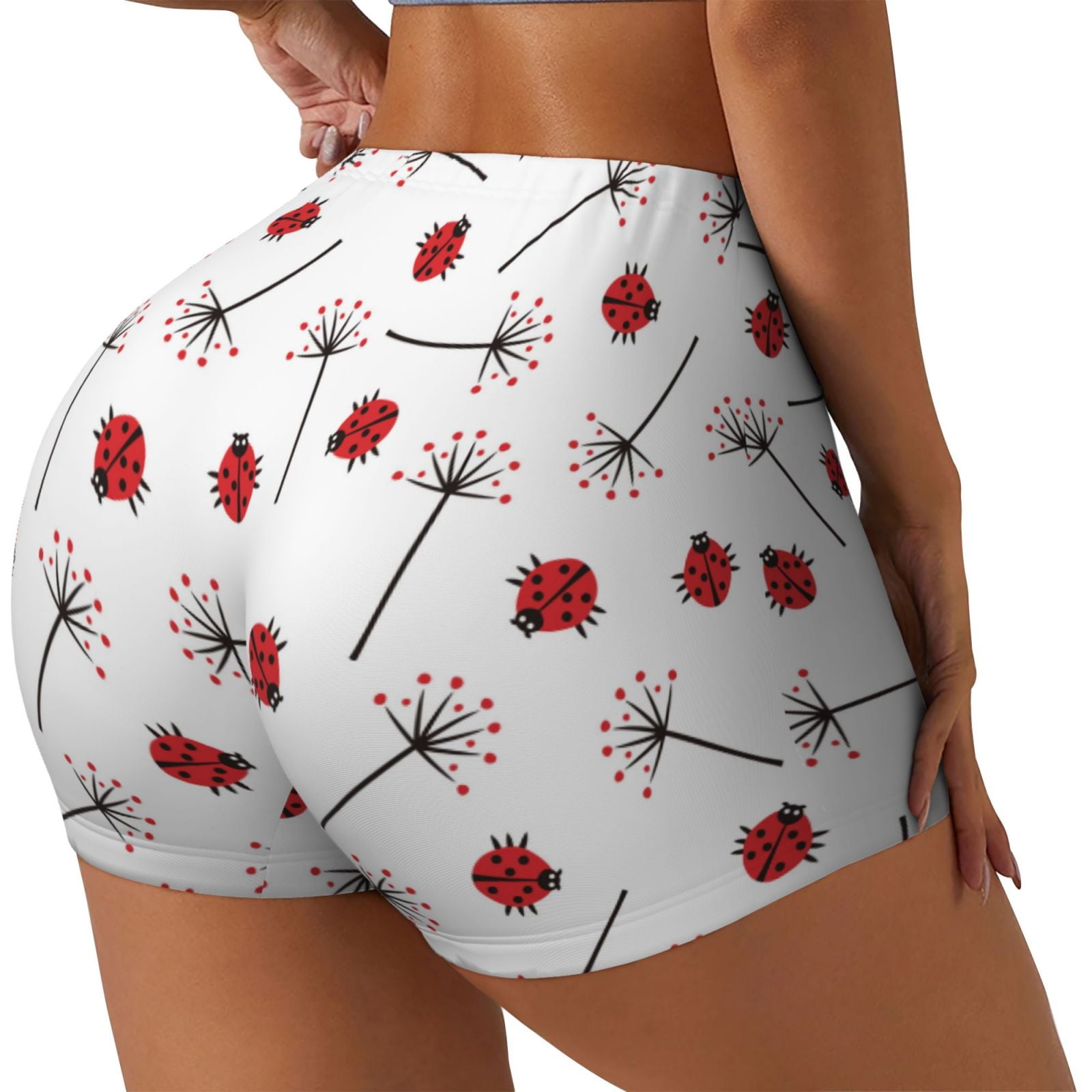 Gaeub Ladybug With Dandelion Print Workout Shorts for Women,Seamless Scrunch Short,Gym Yoga ...