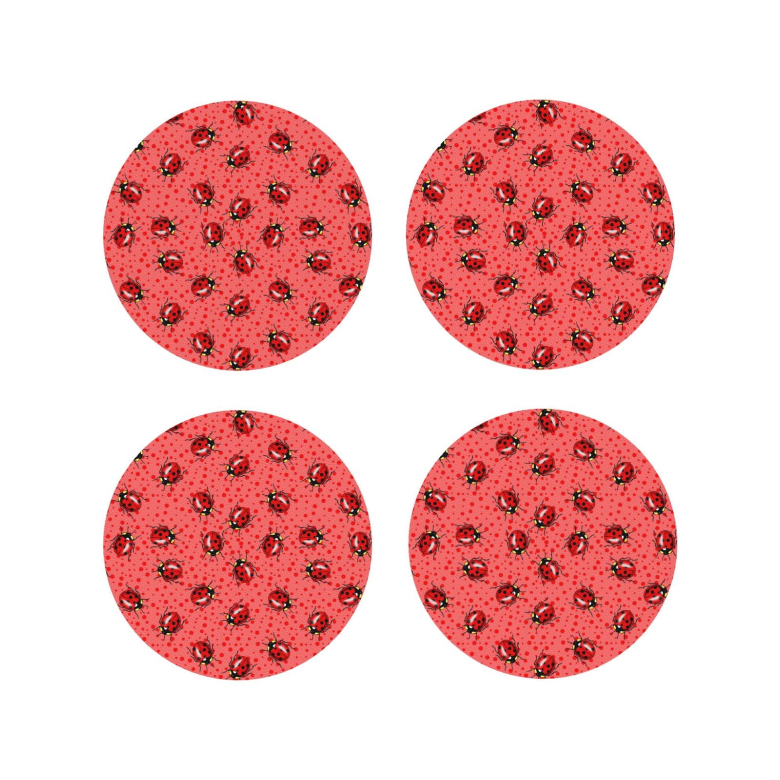 Gaeub Ladybugs On Red Polka Dot Print 4 Pcs Leather Coasters for Drinks ...