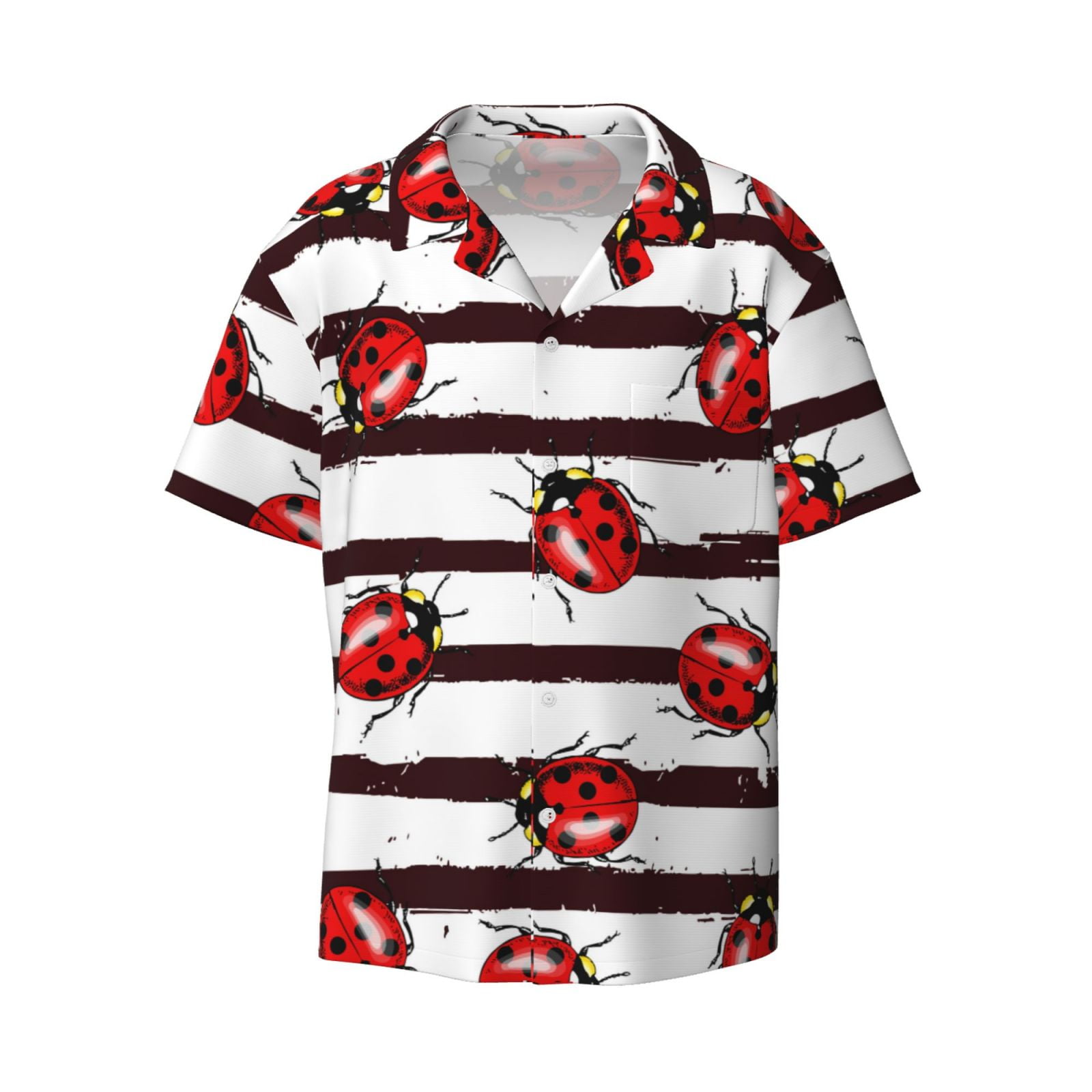 Gaeub Ladybugs on Black and White Striped1 Men's Lapel Short Sleeve ...