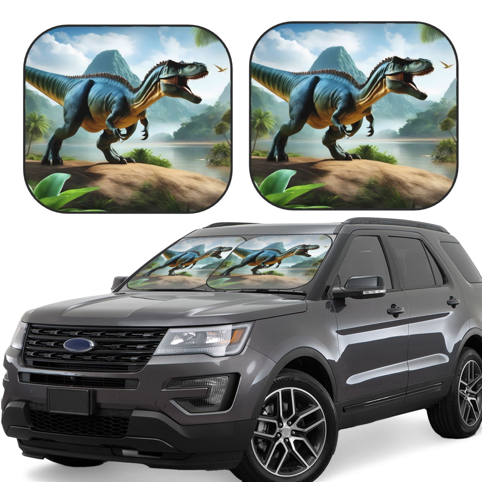 Gaeub Lake Forest Dinosaur A Print 2-Piece Windshield Sun Shade ...