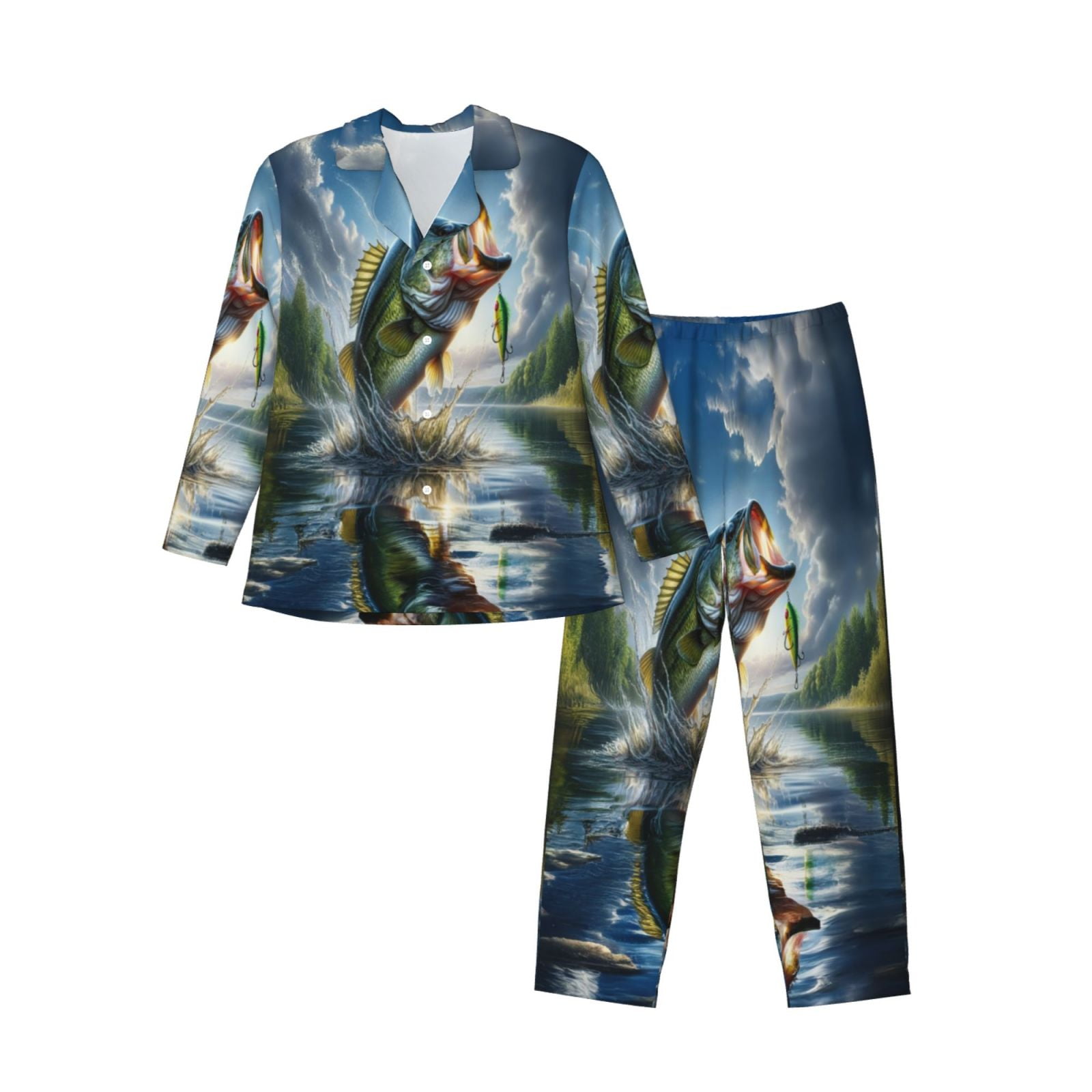 Gaeub Largemouth Bass Jumping Out of The Water Print Mens Pajamas Set ...