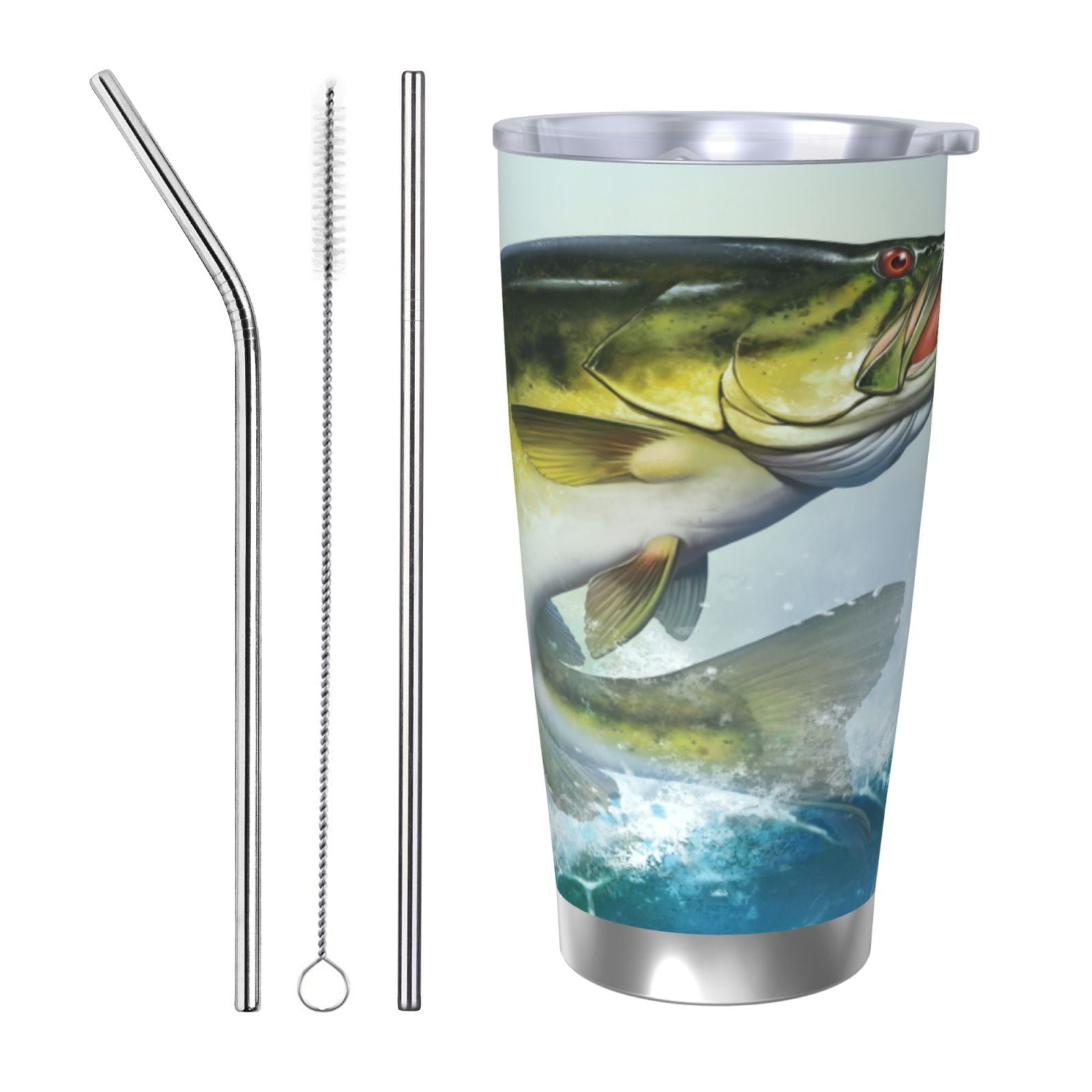 Gaeub Largemouth Bass jumps out of water Print 20-Ounce Stainless Steel ...