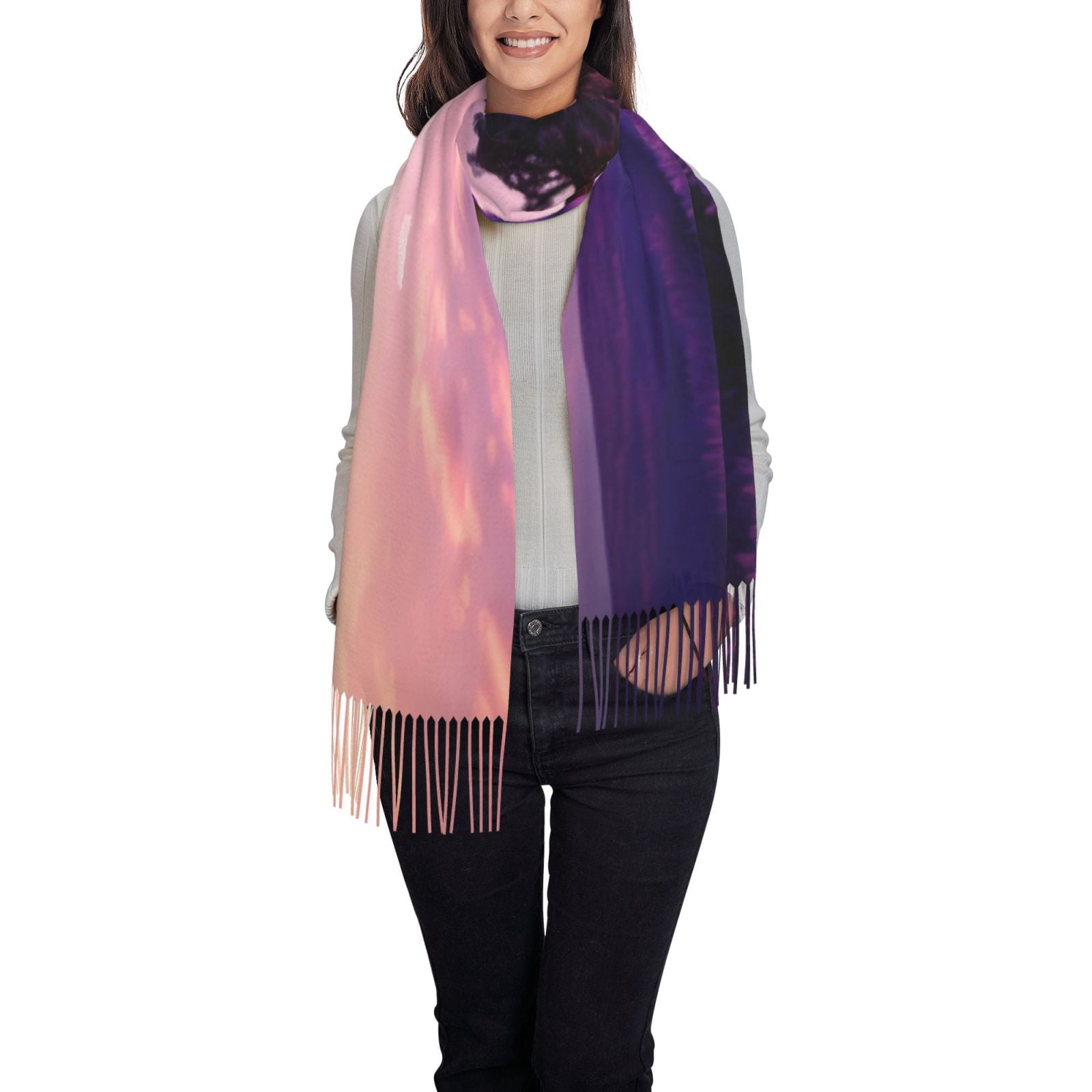 Gaeub Lavender Field Sunset Print Tassel Scarf,Wraps Scarves for Women ...