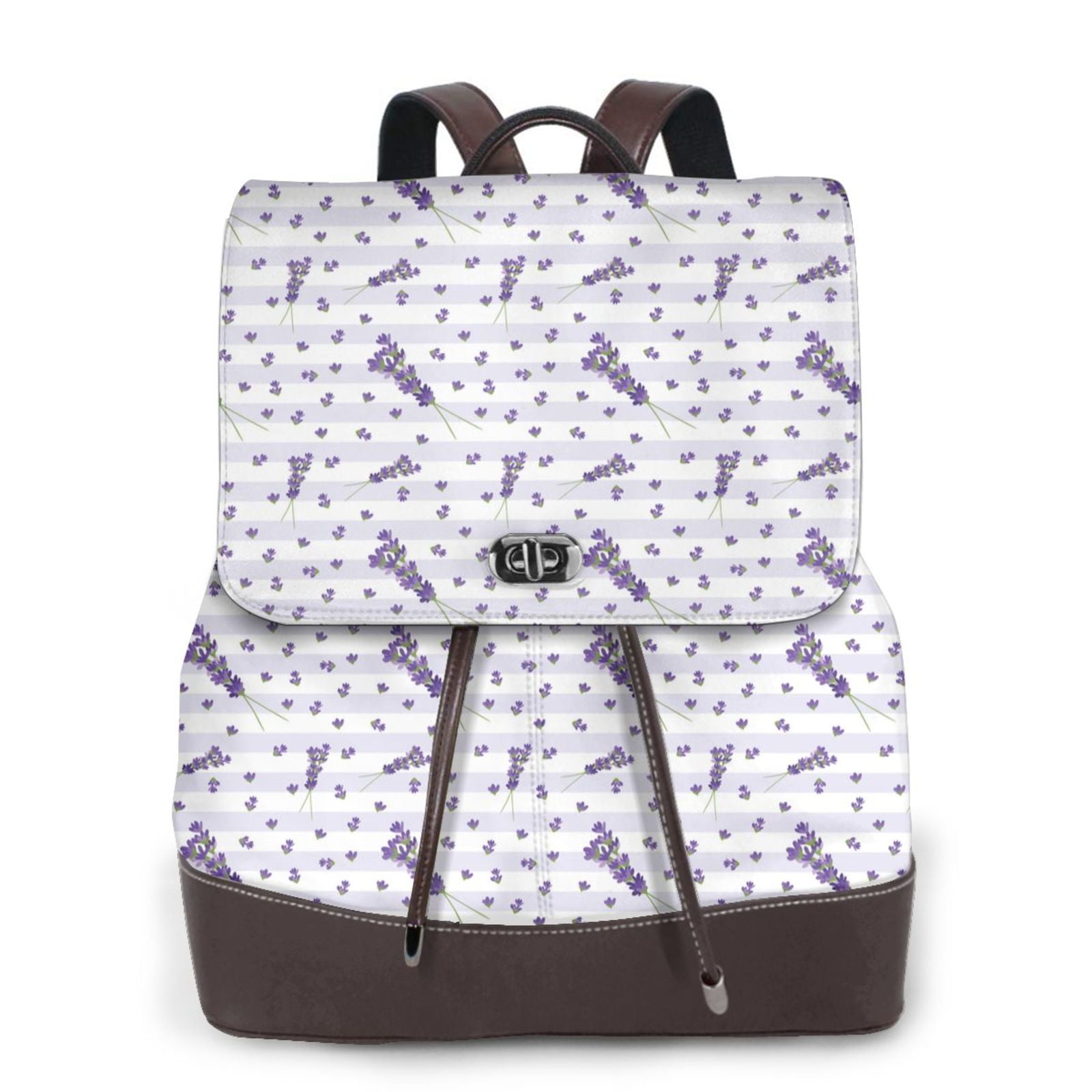 Gaeub Lavender Flowers Print Women's Leather Backpack,Travel Laptop ...