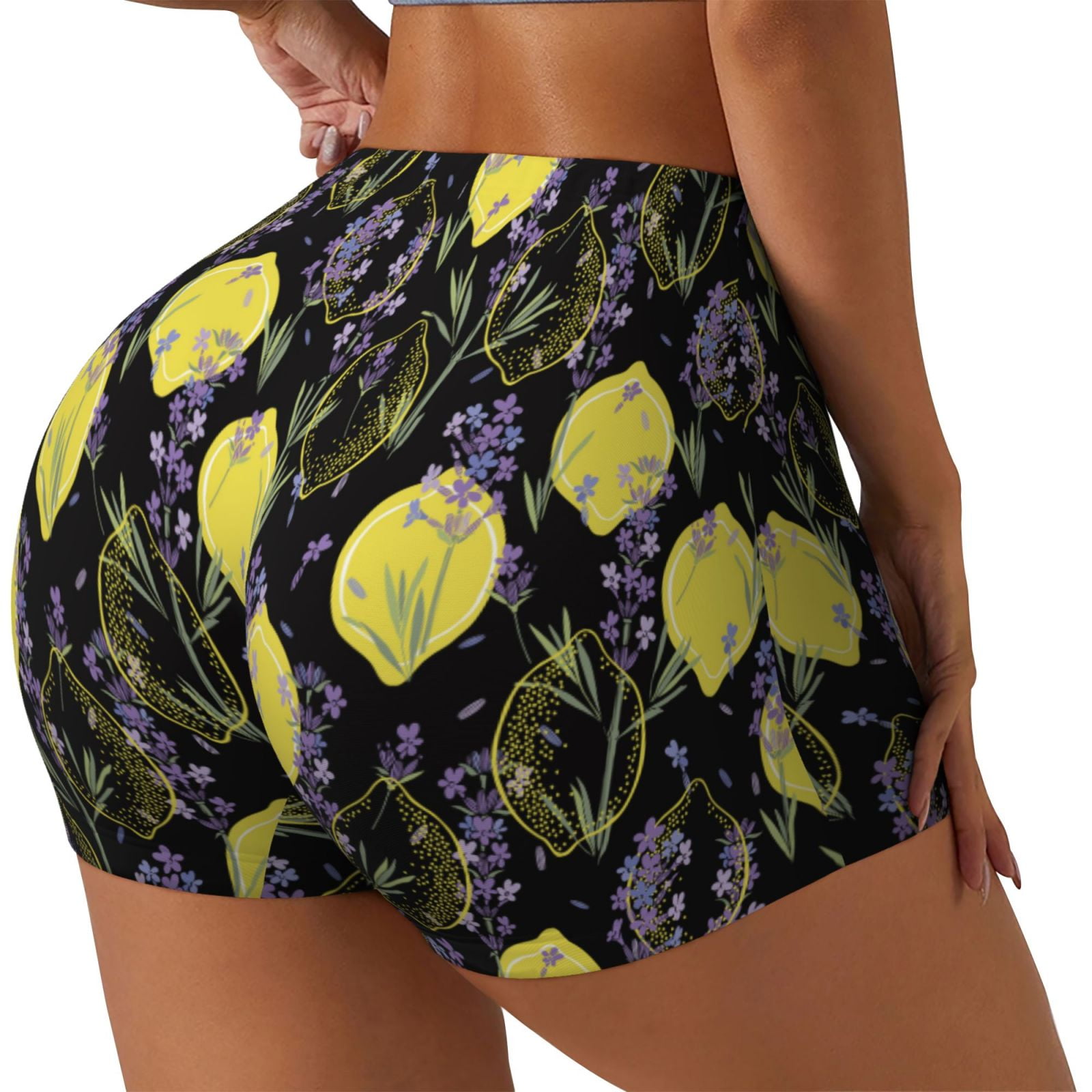 Gaeub Lavender Flowers Print Workout Shorts for Women,Seamless Scrunch ...