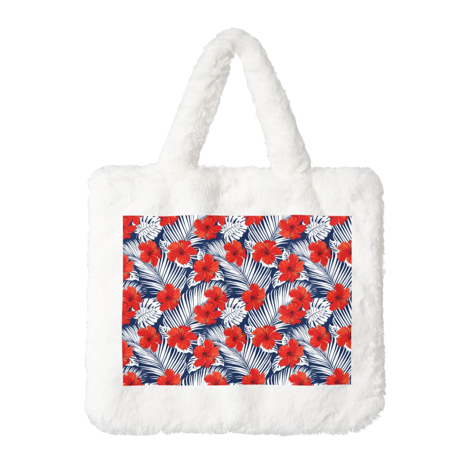 Gaeub Leaves And Flowers Printed Plush Underarm Bag, Ladies Fluffy ...