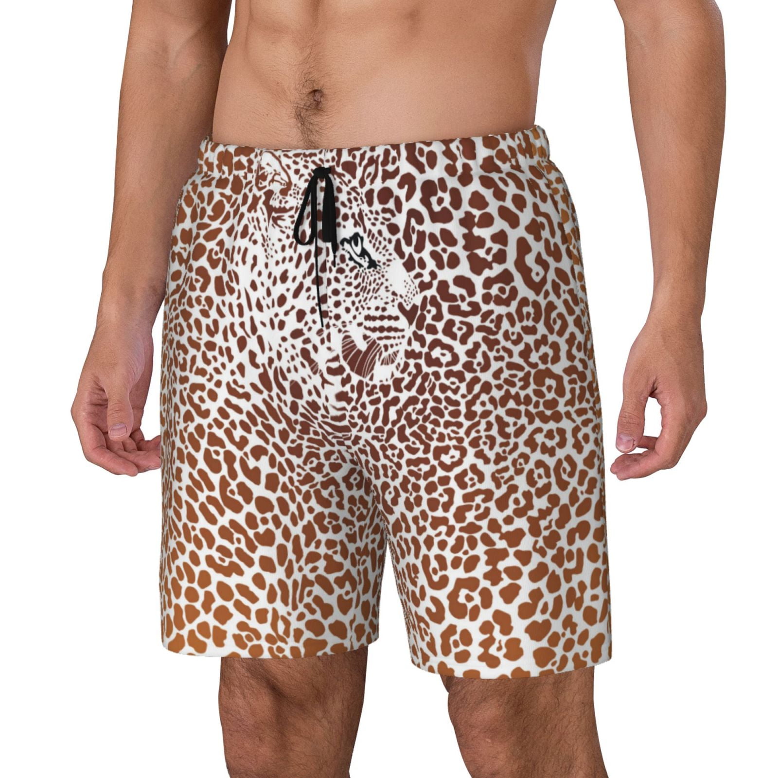 Gaeub Leopard Brown Print Mens Swim Trunks with Compression Liner,Board ...