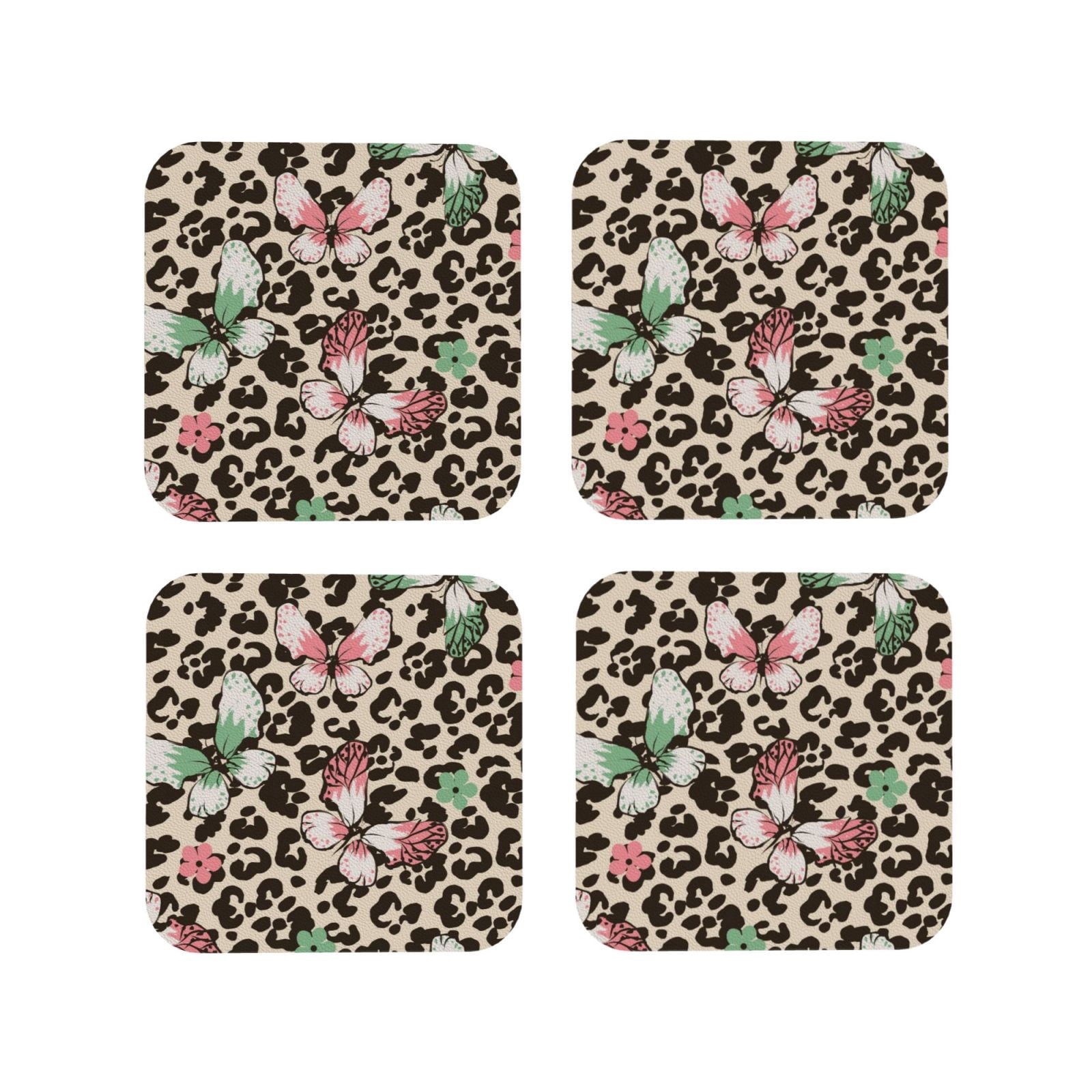 Gaeub Leopard Dots Print 4 Pcs Leather Coasters for Drinks ,Drink ...