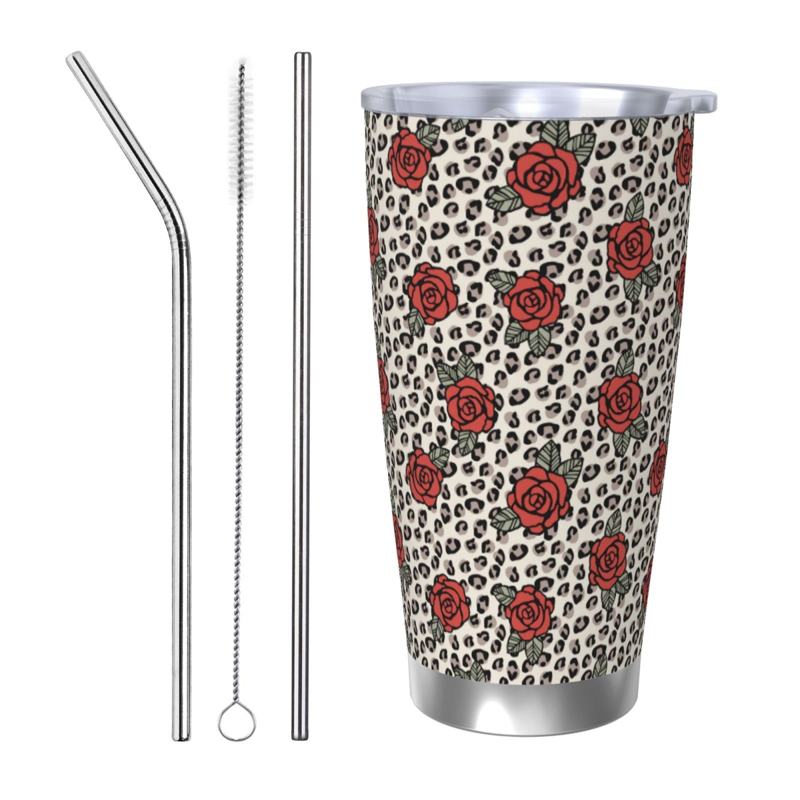 Gaeub Leopard Print Rose Print 20-Ounce Stainless Steel Car Cup ...