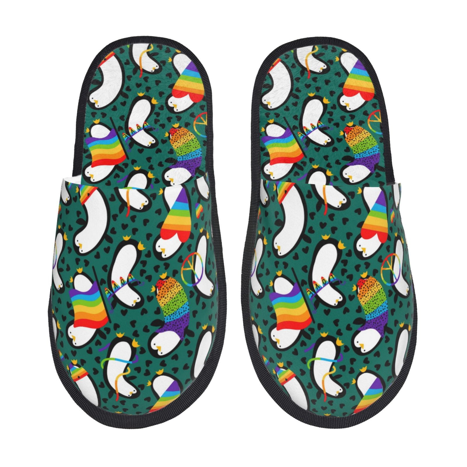 Gaeub Lgbt Penguin Print Women's Fuzzy Scuff Slippers,Women's Plush ...