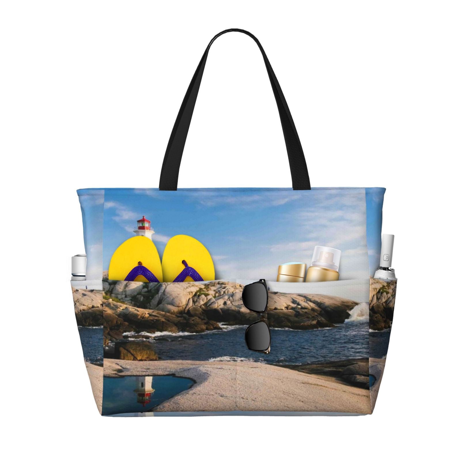 Gaeub Lighthouse Print Beach Bag,Large Tote Bag,Waterproof Sandproof ...