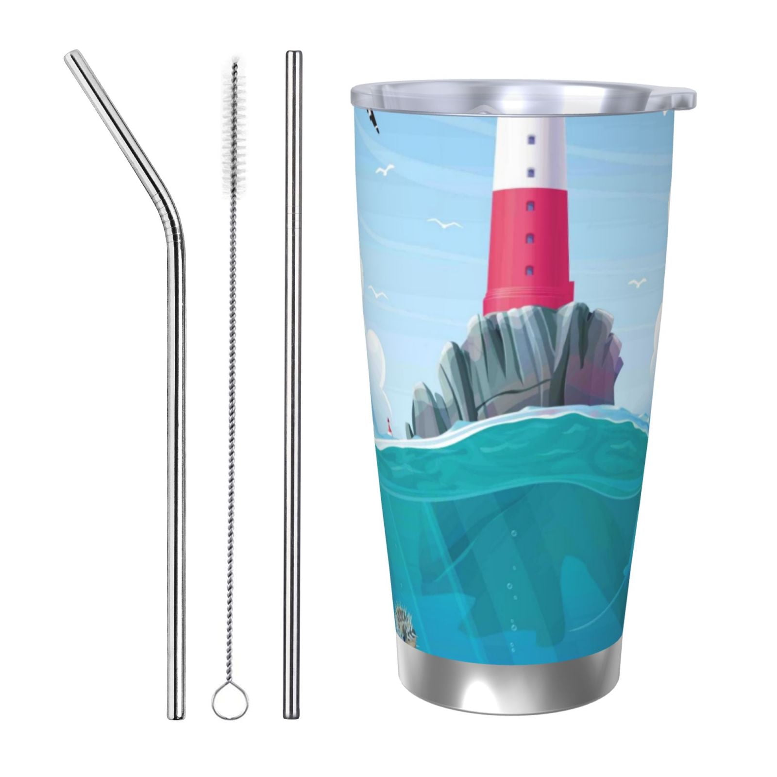 Gaeub Lighthouse Sea Port Print 20-Ounce Stainless Steel Car Cup ...