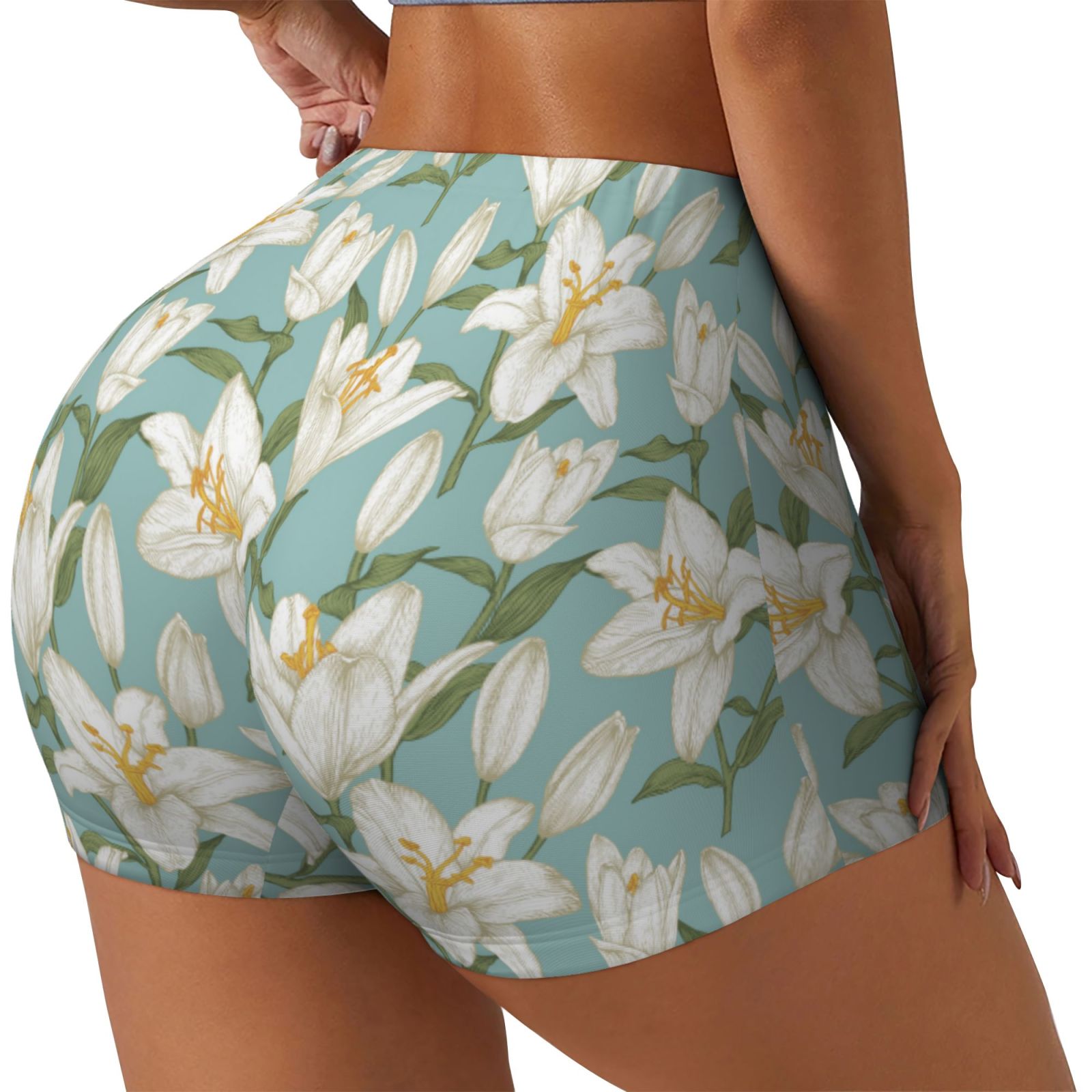 Gaeub Lilies Flowers Print Workout Shorts for Women,Seamless Scrunch ...
