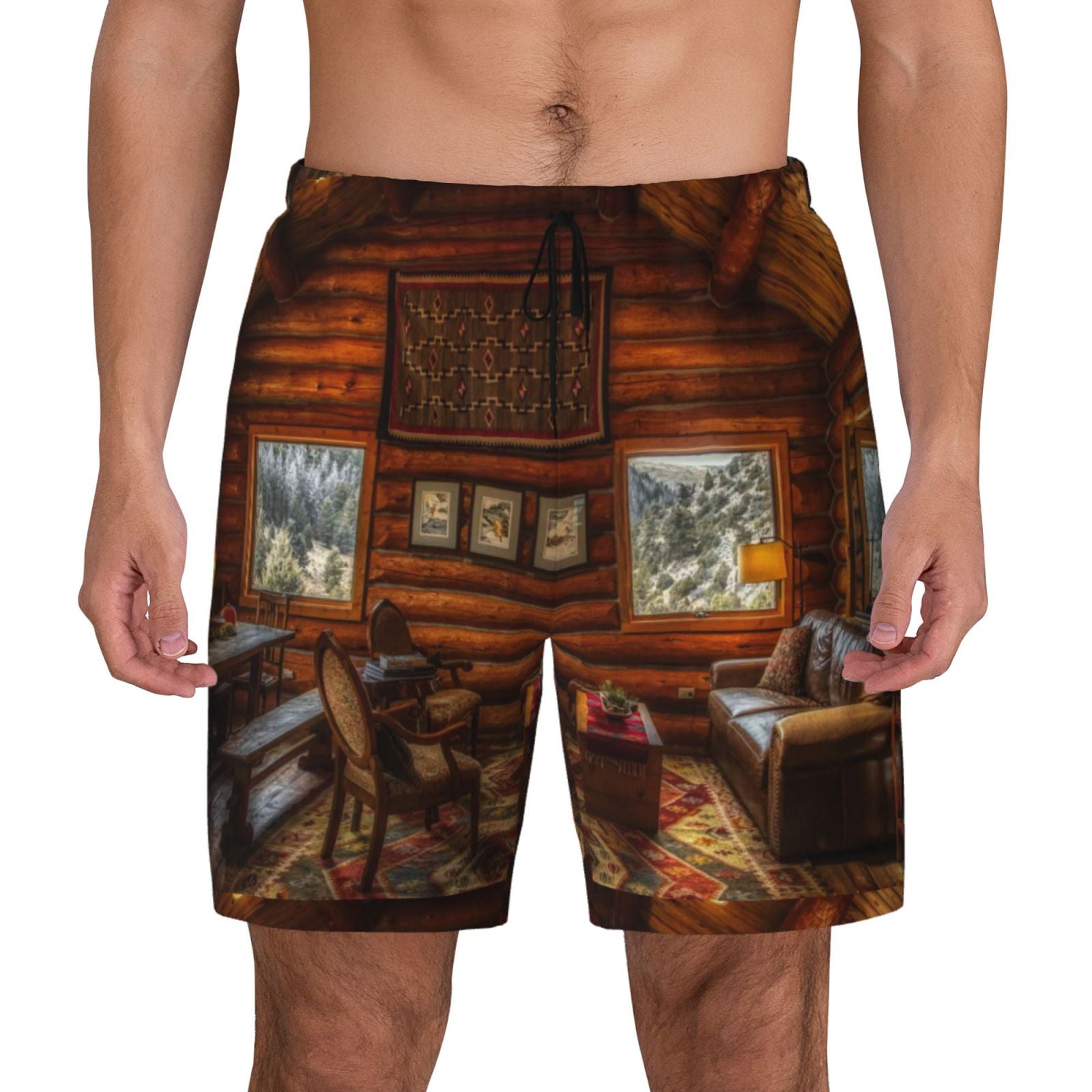 Gaeub Log Cabin Inside Mens Swim Trunks Stretch Beach Shorts Quick Dry ...