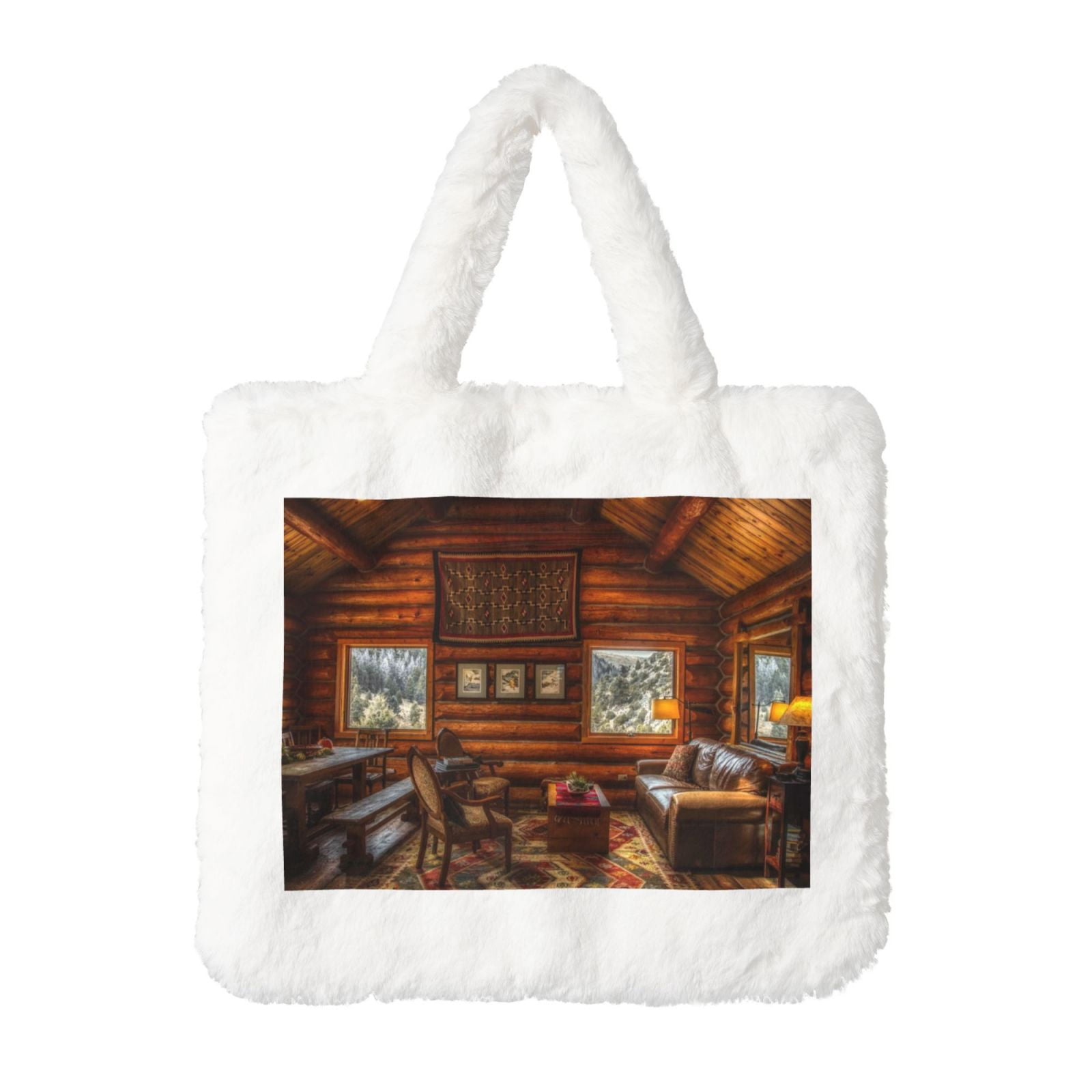 Gaeub Log Cabin Inside Printed Plush Underarm Bag, Ladies Fluffy ...
