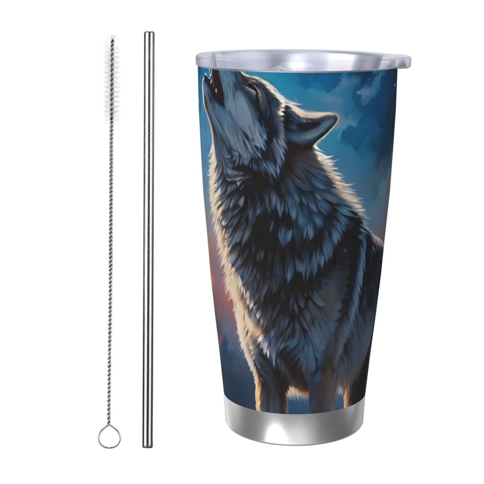 Gaeub Lonely Night Sky Wolf Print 20-Ounce Stainless Steel Car Cup ...