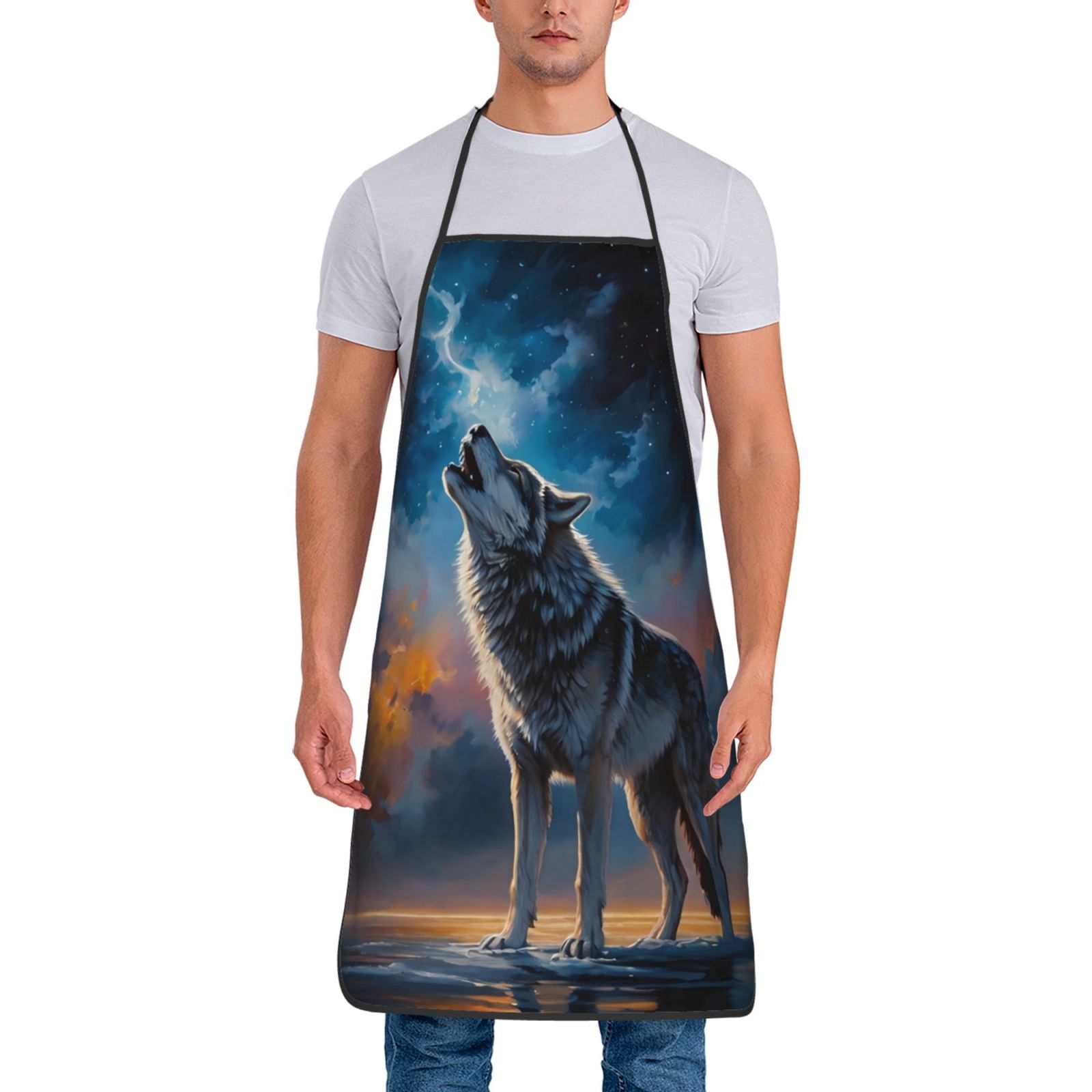 Gaeub Lonely Night Sky Wolf Print Apron for Men and Women,Waterproof ...