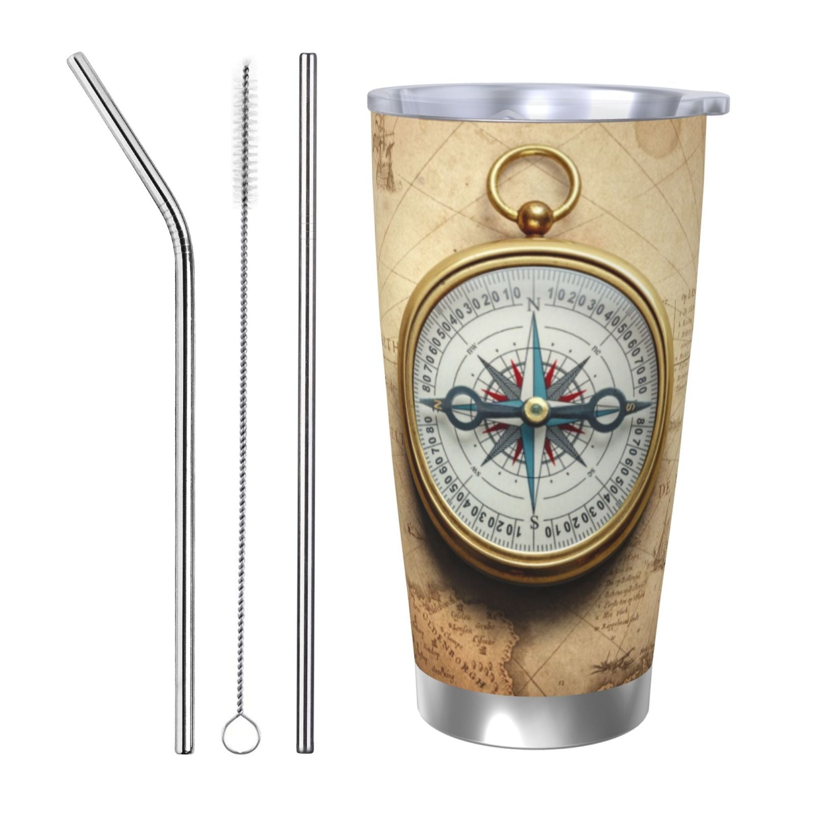 Gaeub Magnetic Old Compass On World Map Print 20-Ounce Stainless Steel ...