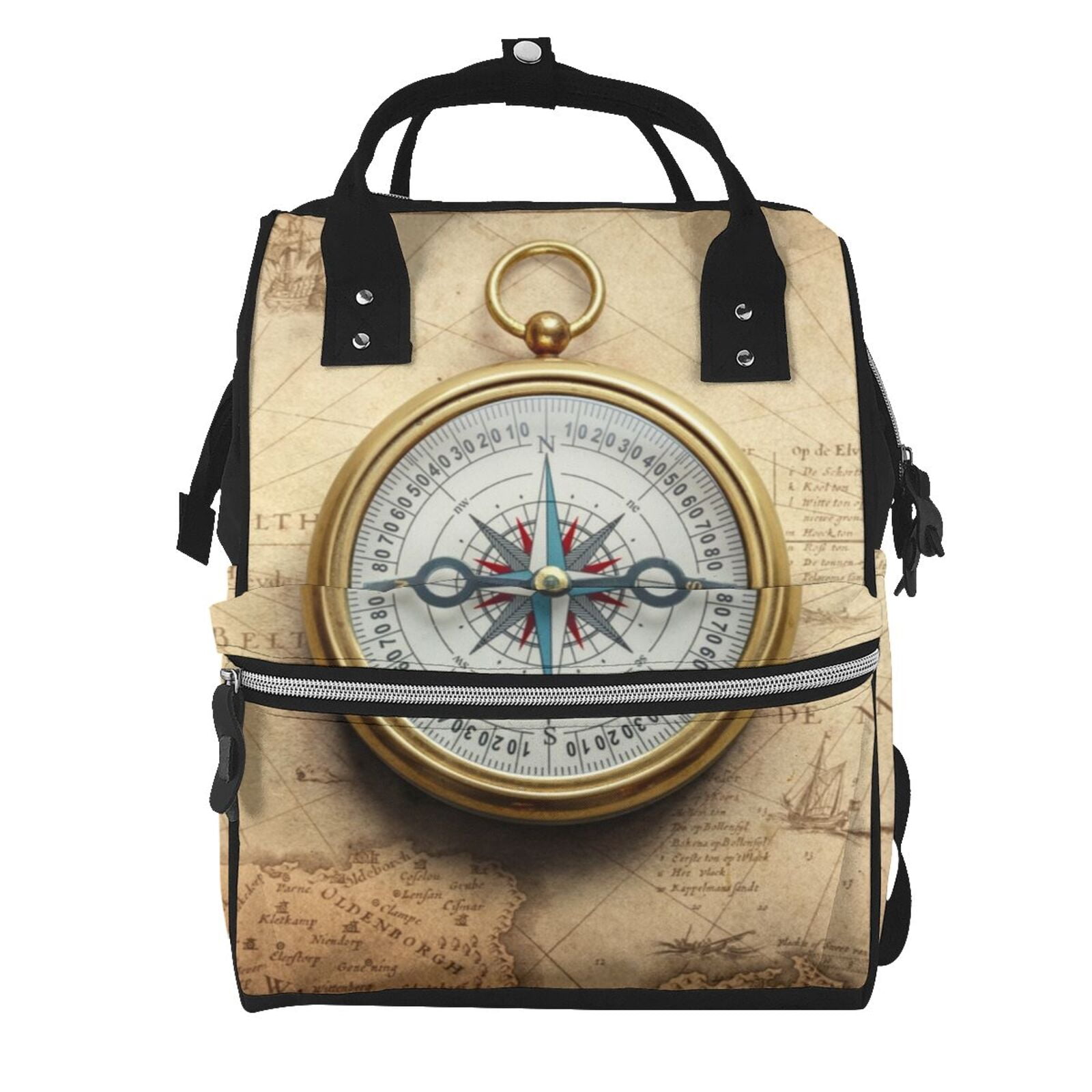 Gaeub Magnetic Old Compass On World Map Print Mummy Diaper Bag Backpack ...