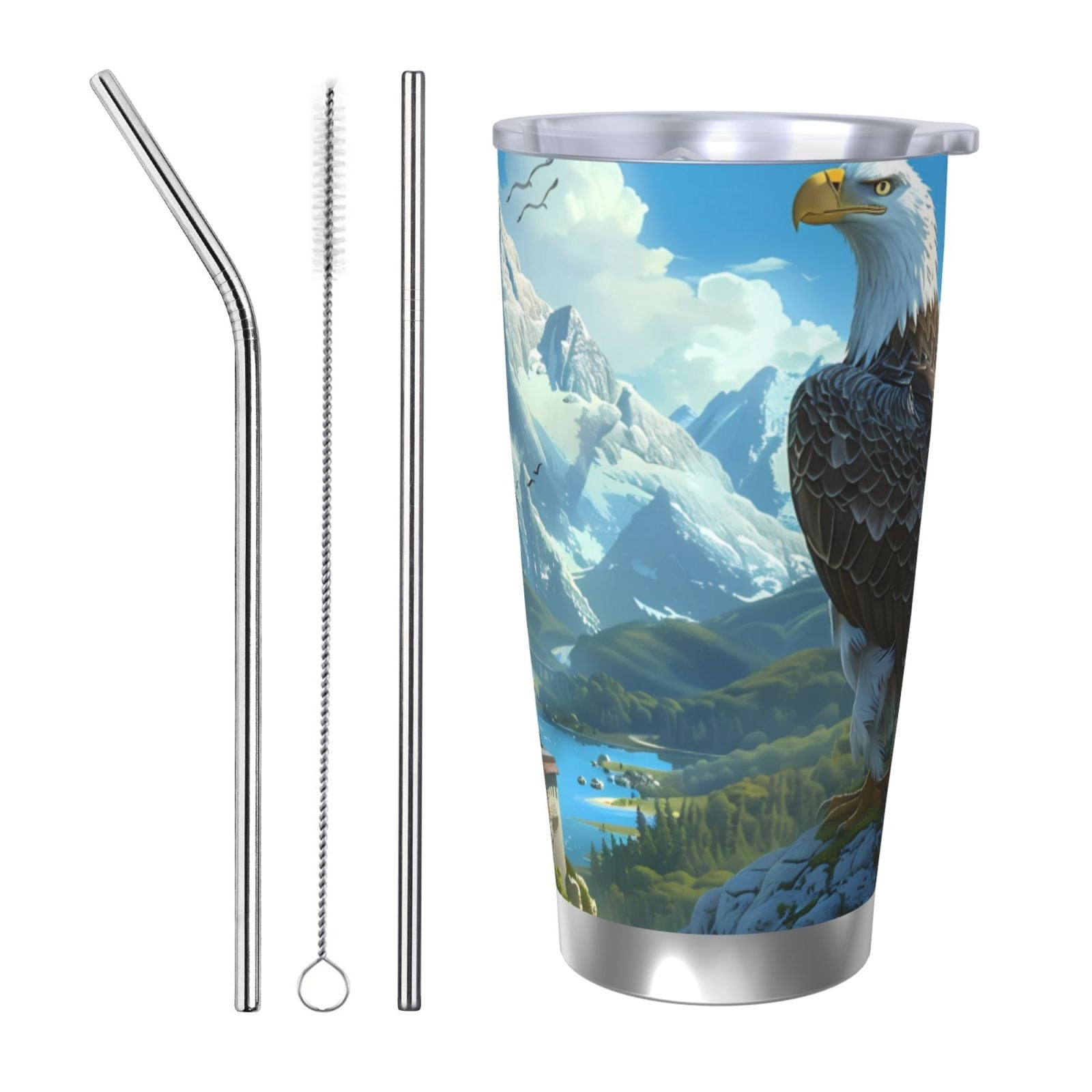 Gaeub Majestic Eagle Over Castle Print 20-Ounce Stainless Steel Car Cup ...