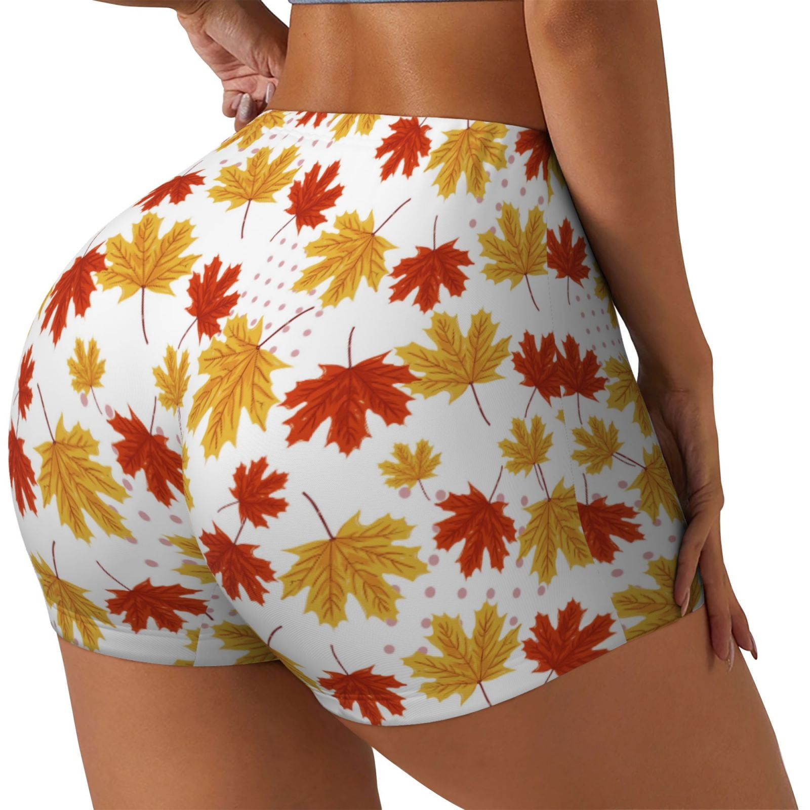 Gaeub Maple Leaf Print Workout Shorts for Women,Seamless Scrunch Short ...