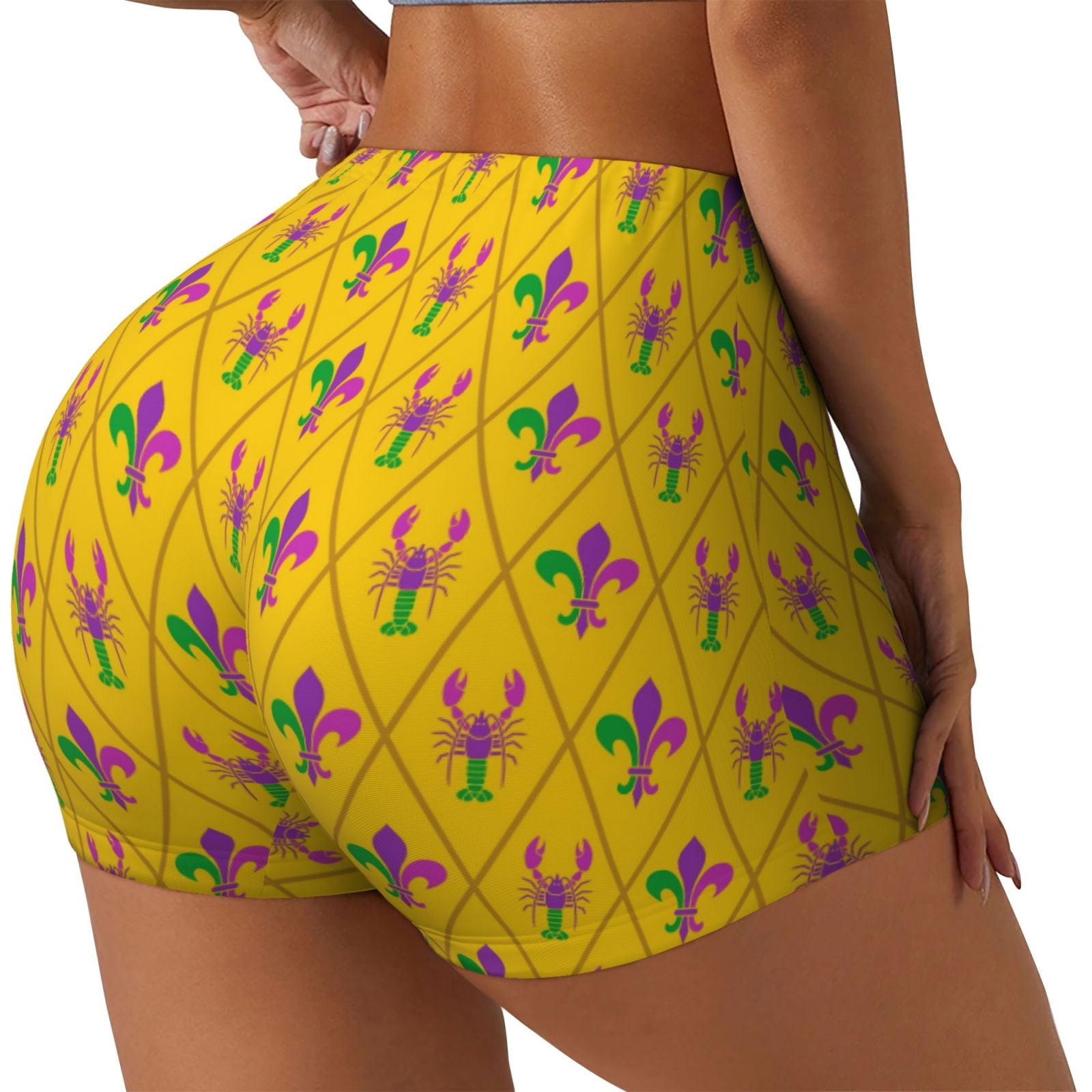 Gaeub Mardi Gras Crayfish and Fleur de lis Print Workout Shorts for ...