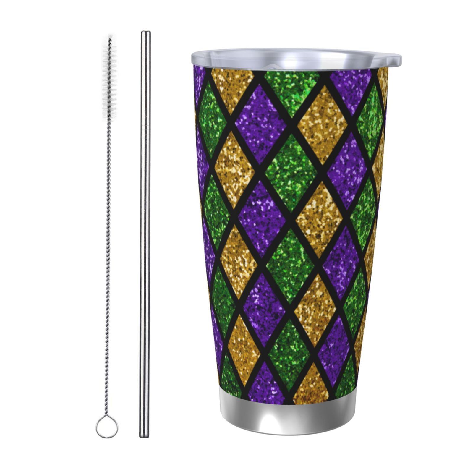 Gaeub Mardi Gras Shiny Green Purple Print 20-Ounce Stainless Steel Car ...