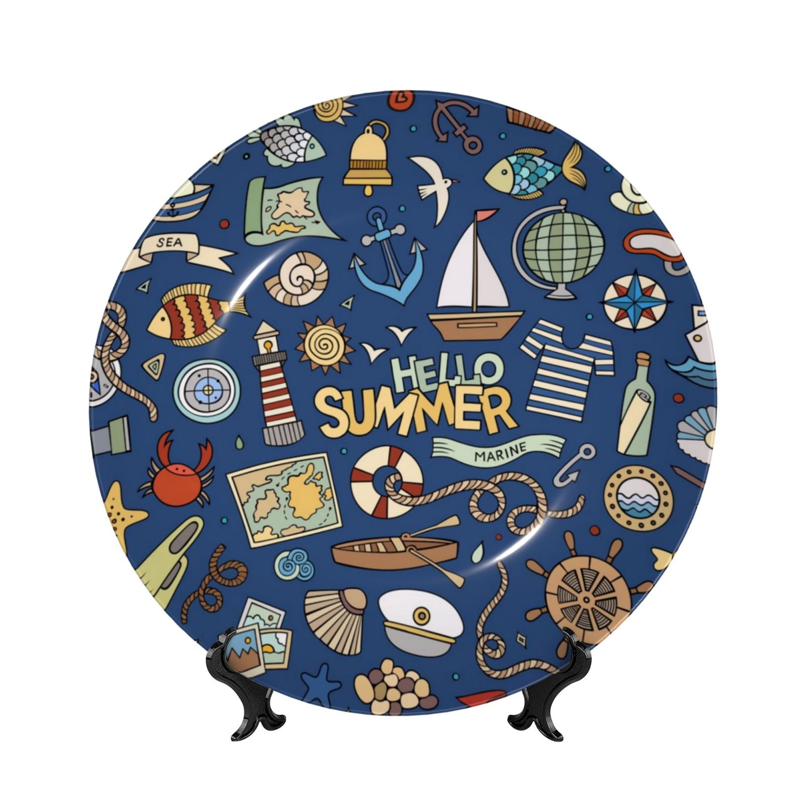 Gaeub Marine Nautical Print Ceramic Plate,Dinner Plates,Bone China ...