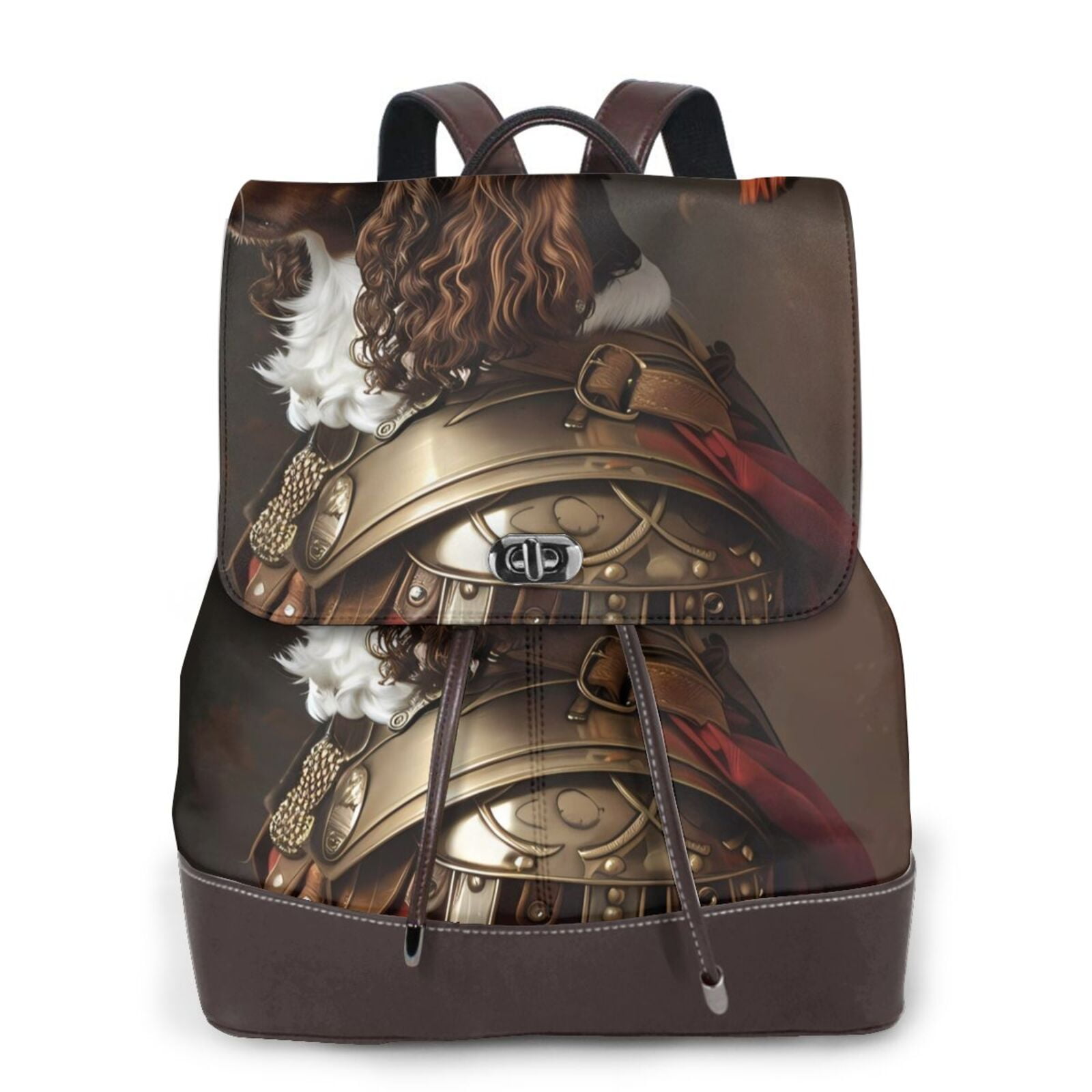 Gaeub Medieval Knight Dog Print Women's Leather Backpack,Travel Laptop ...