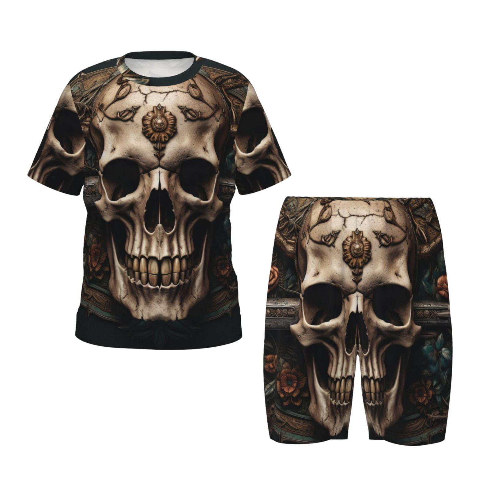 Gaeub Metal Style Horned Skull Print 2-Piece Pajamas Set,Toddler Kid ...