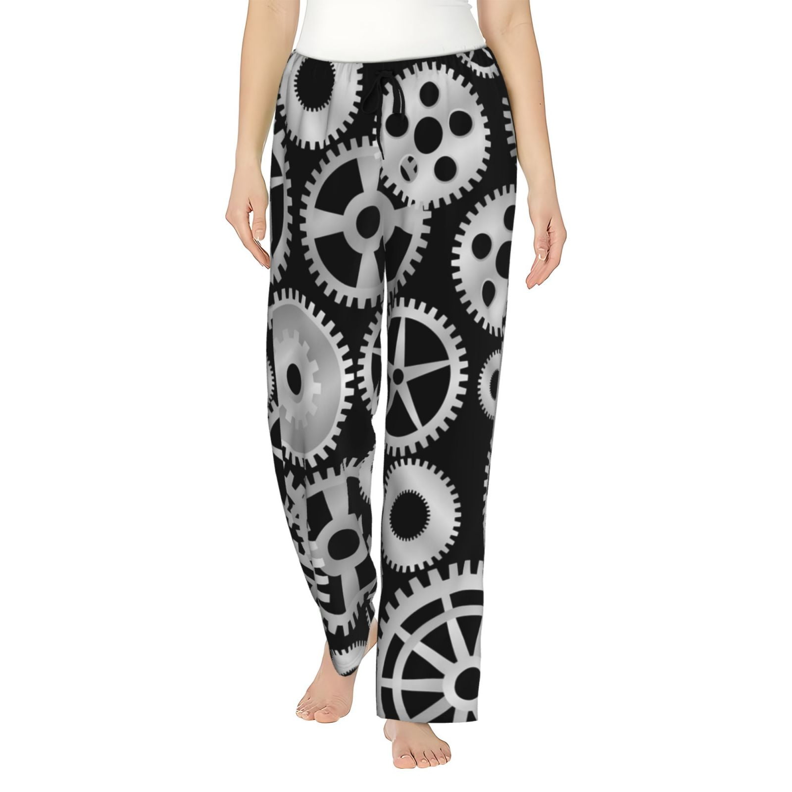 Gaeub Metallic Gears Soft Pajama Pants for Women, Wide Leg Comfy Casual ...