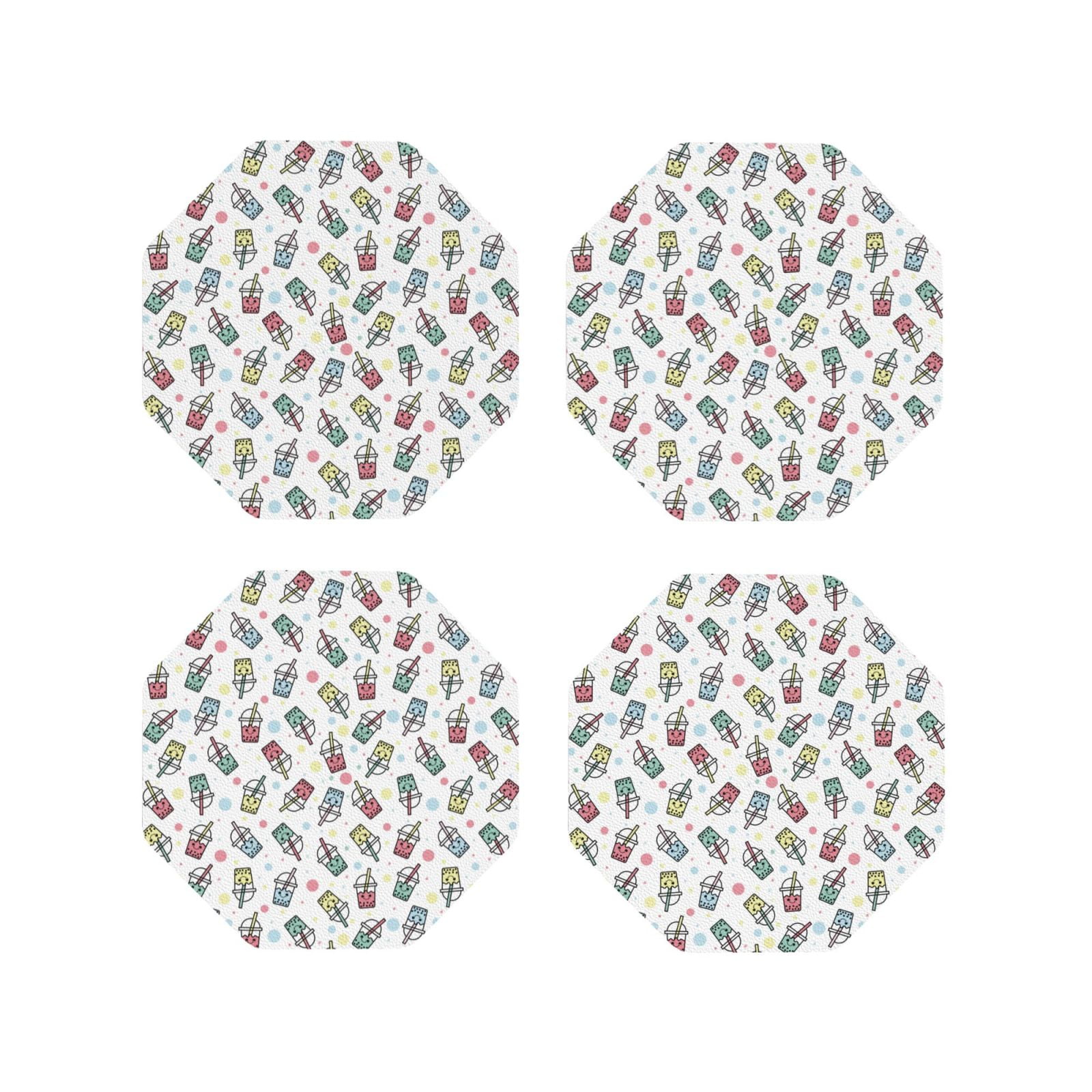 Gaeub Milk Tea Print 4 Pcs Leather Coasters for Drinks ,Drink Coasters ...