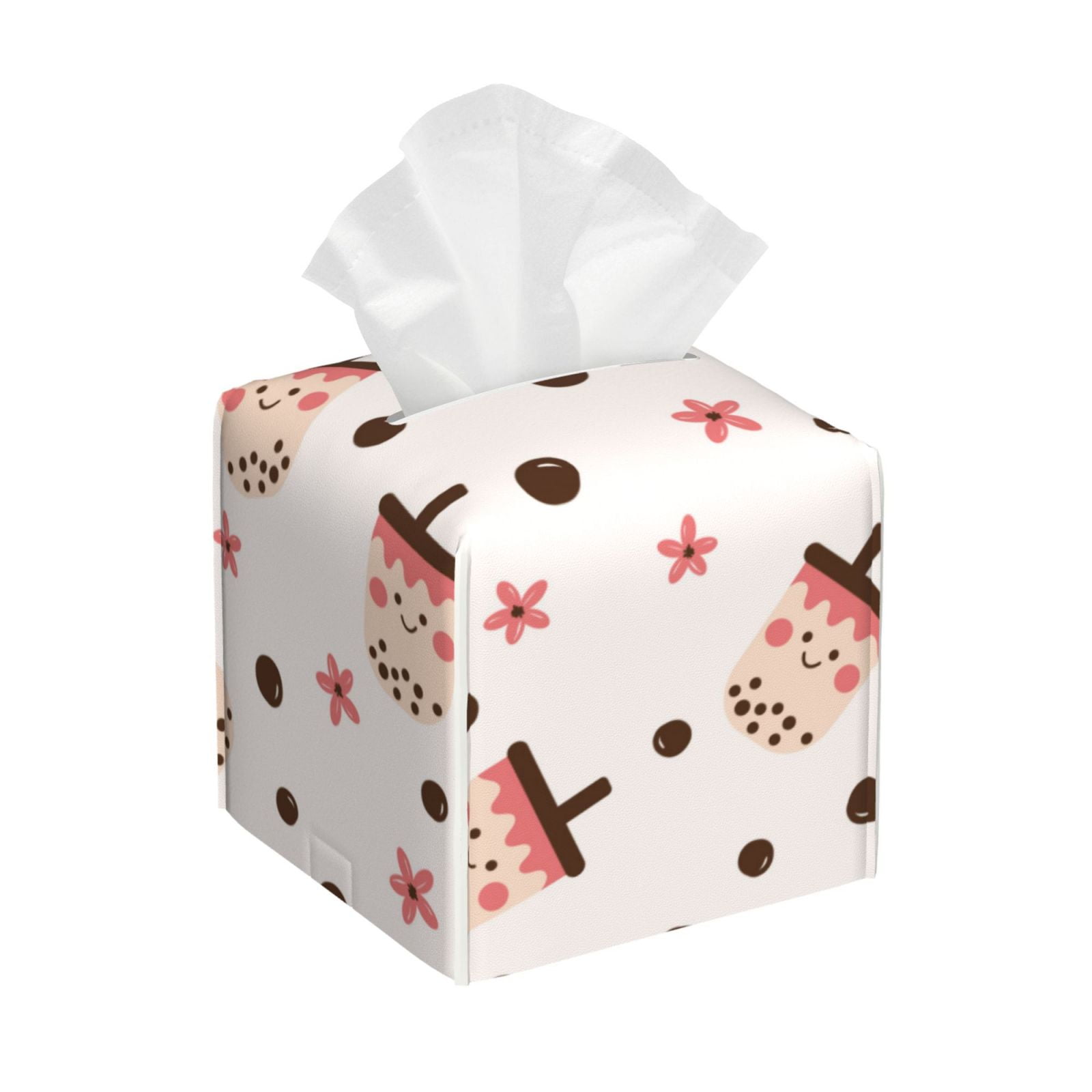 Gaeub Milk Tea Print Leather Tissue Box Cover Square,Tissue Holder ...