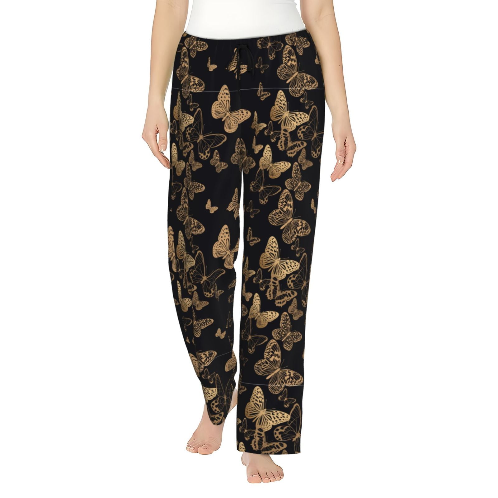 Gaeub Modern Golden Butterfly Soft Pajama Pants for Women, Wide Leg ...