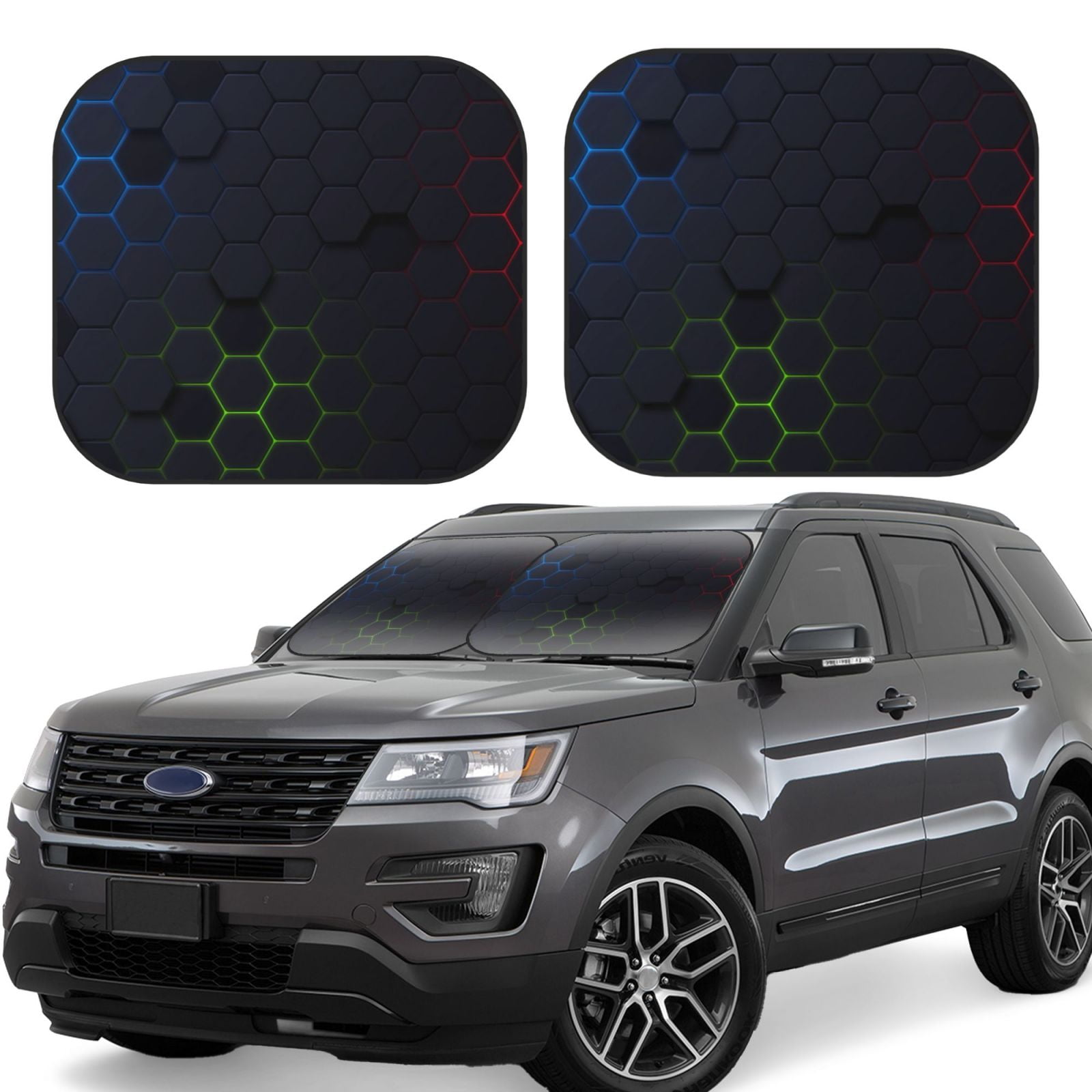 Gaeub Modern Hexagonal Neon Grid Print 2-Piece Windshield Sun Shade ...