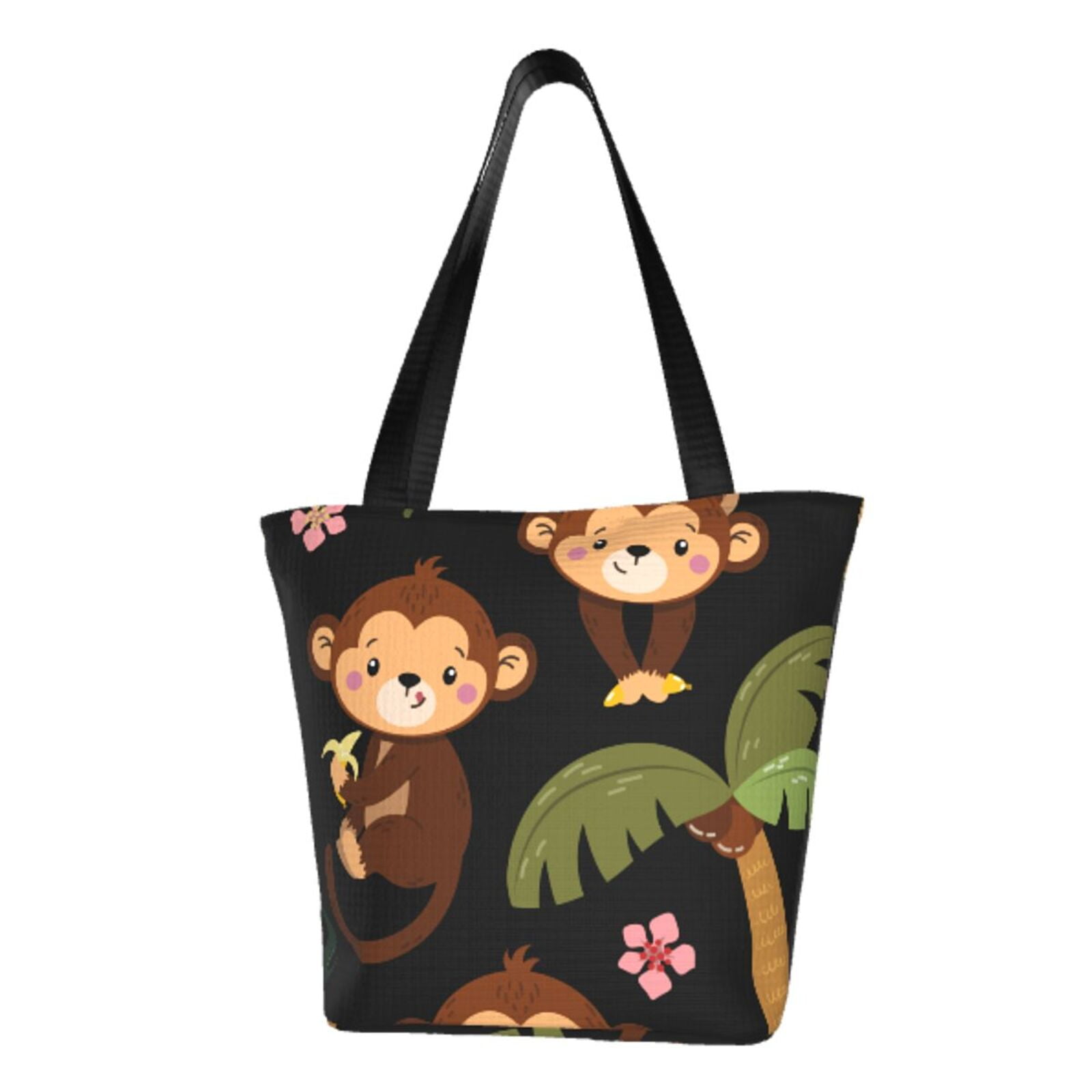Gaeub Monkeys Swinging from Palms Printed Tote Bag Grocery Bag Reusable ...