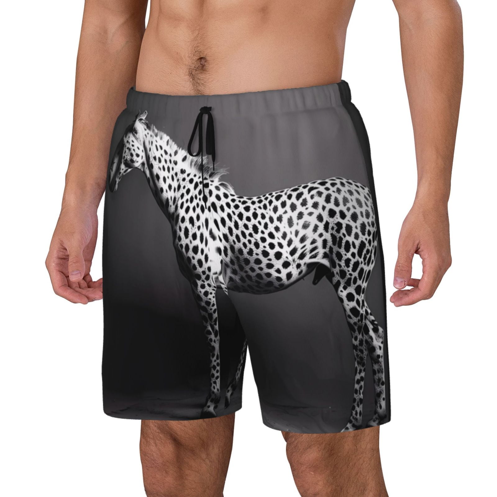 Gaeub Monochrome Leopard Horse Print Mens Swim Trunks with Compression ...