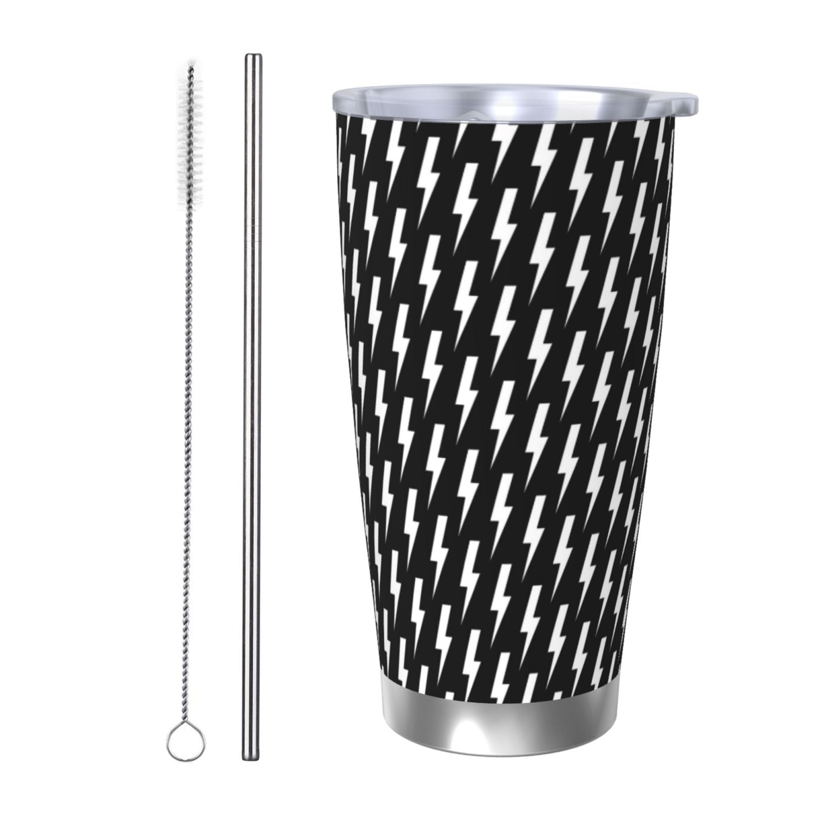 Gaeub Monochrome lightning Print 20-Ounce Stainless Steel Car Cup,Tumblers Cups with Lids and ...