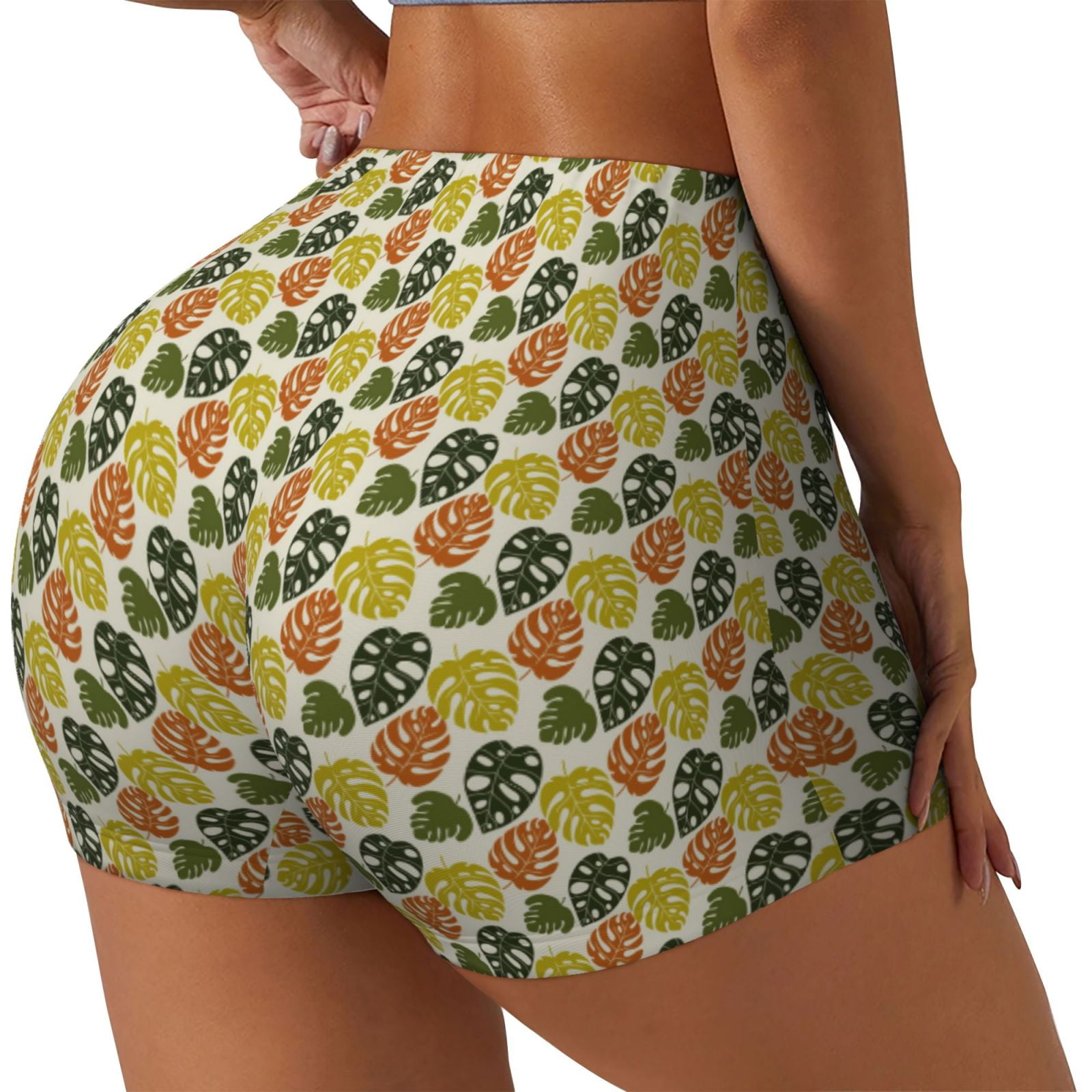 Gaeub Monstera Leaves Print Workout Shorts for Women,Seamless Scrunch ...