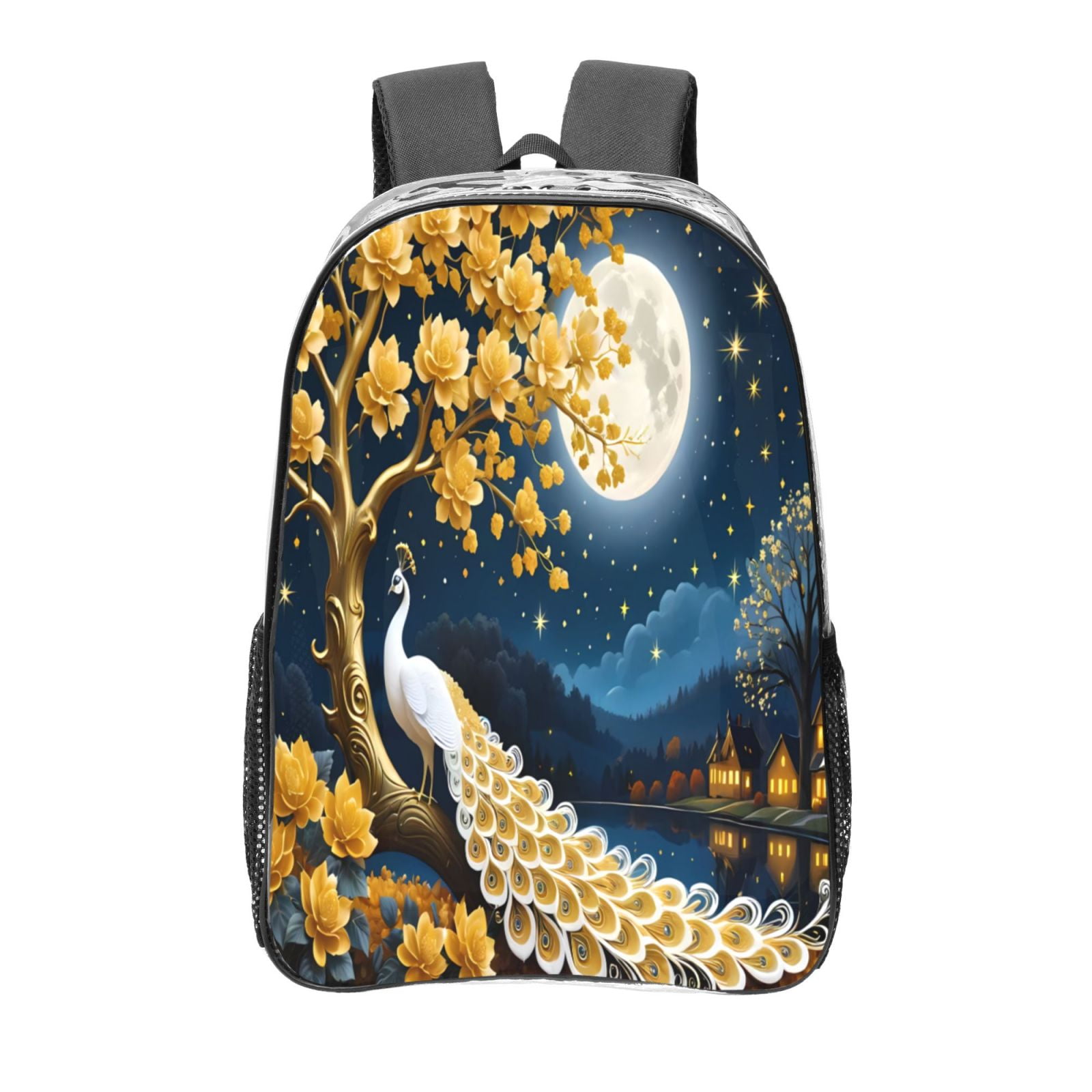 Gaeub Moonlit Golden Tree Peacock Print Clear Backpack ,Clear ...