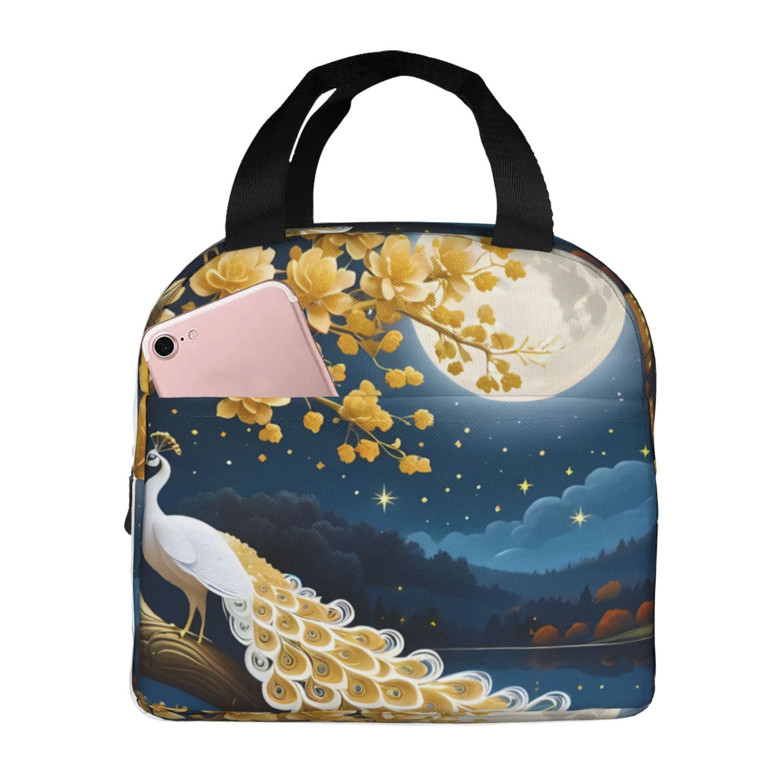 Gaeub Moonlit Golden Tree Peacock Print Lunch Bag Lunch Box for Women ...
