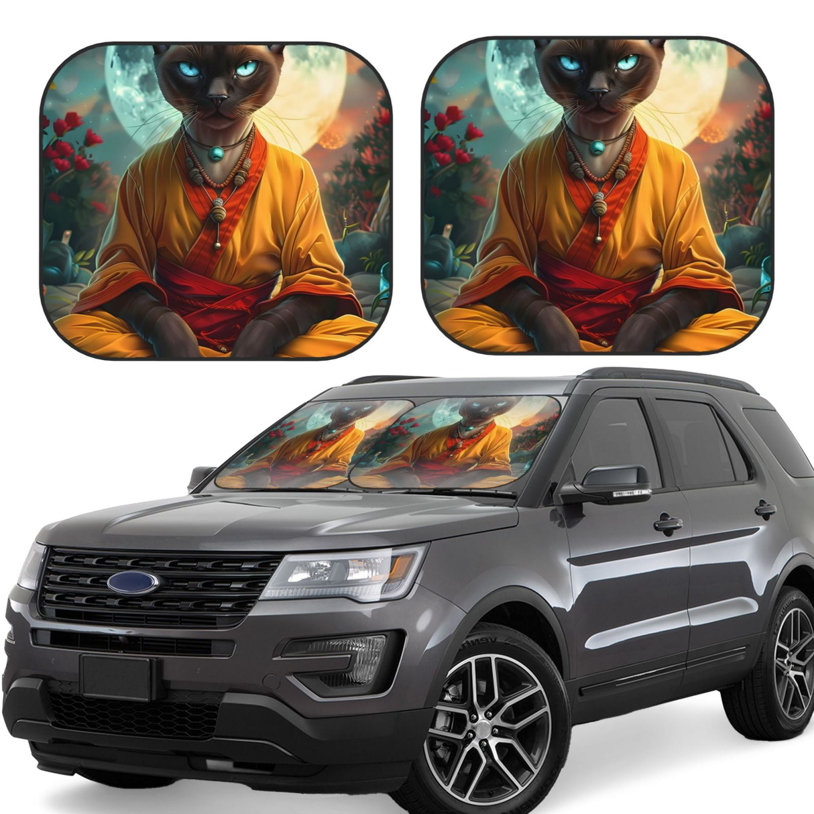 Gaeub Moonlit Hairless Cat Monk Print 2-Piece Windshield Sun Shade ...
