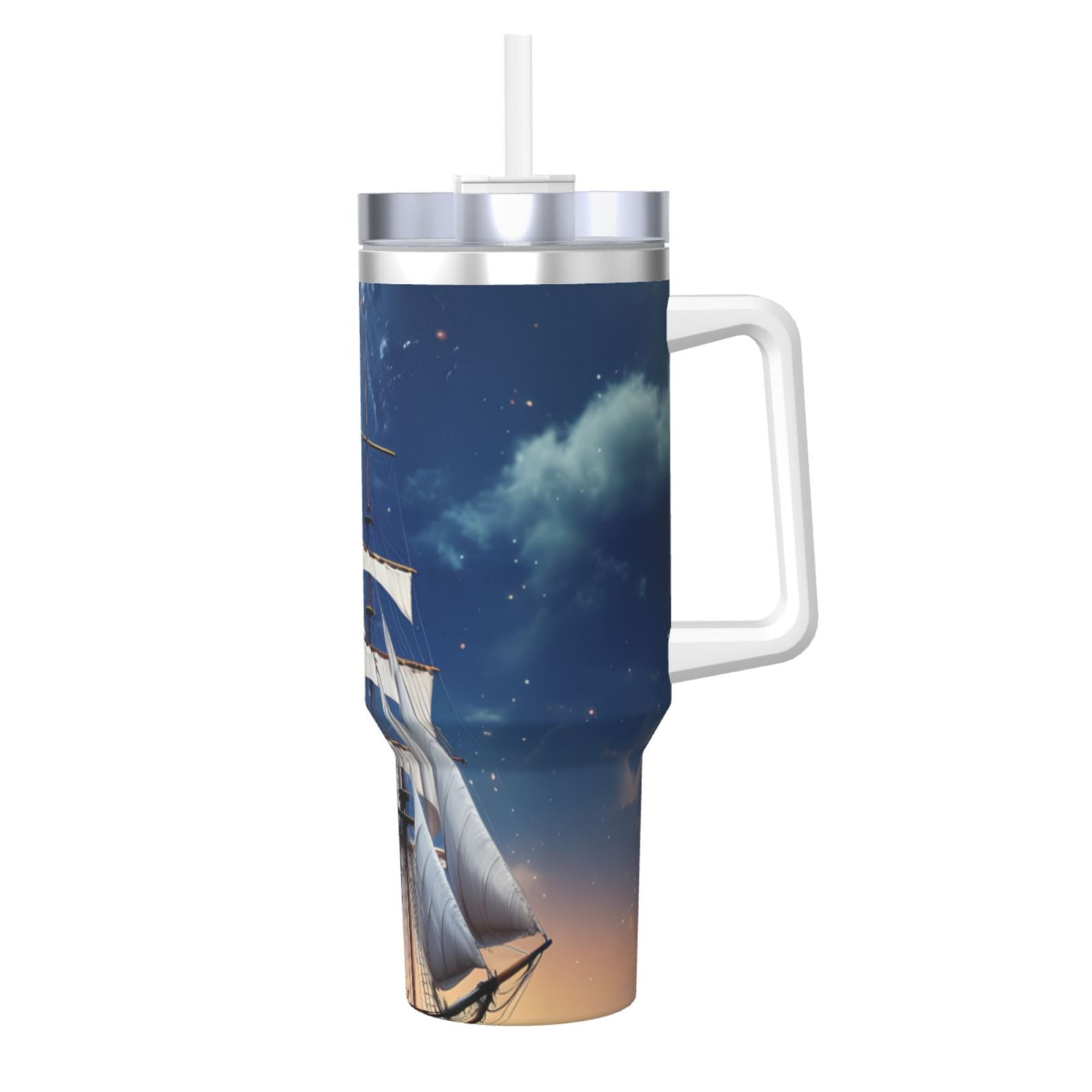 Gaeub Moonlit Night Sea Sailboat Print Stainless Steel Hot/Cold Coffee ...