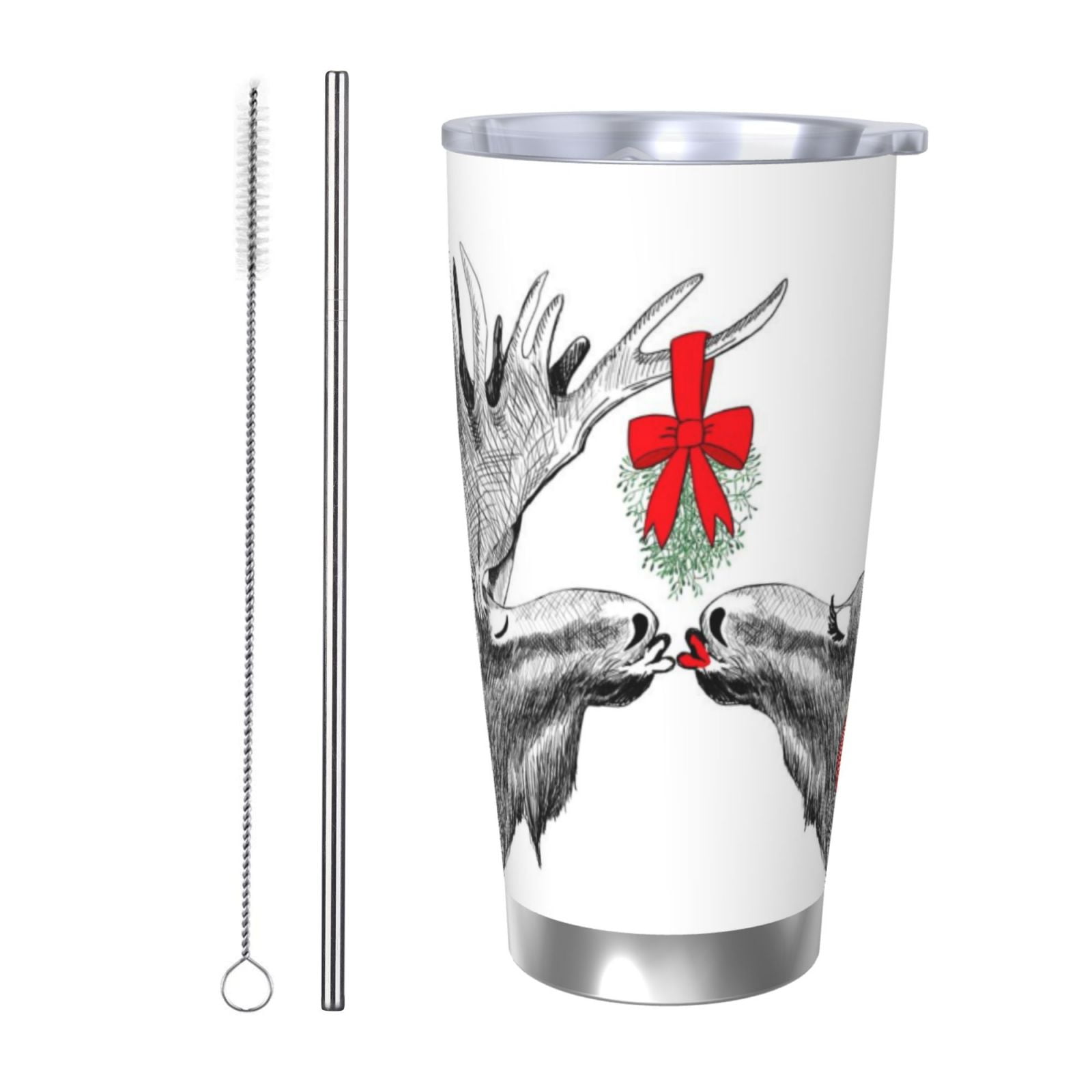 Gaeub Moose Kissing Under Mistletoe Print 20-Ounce Stainless Steel Car ...