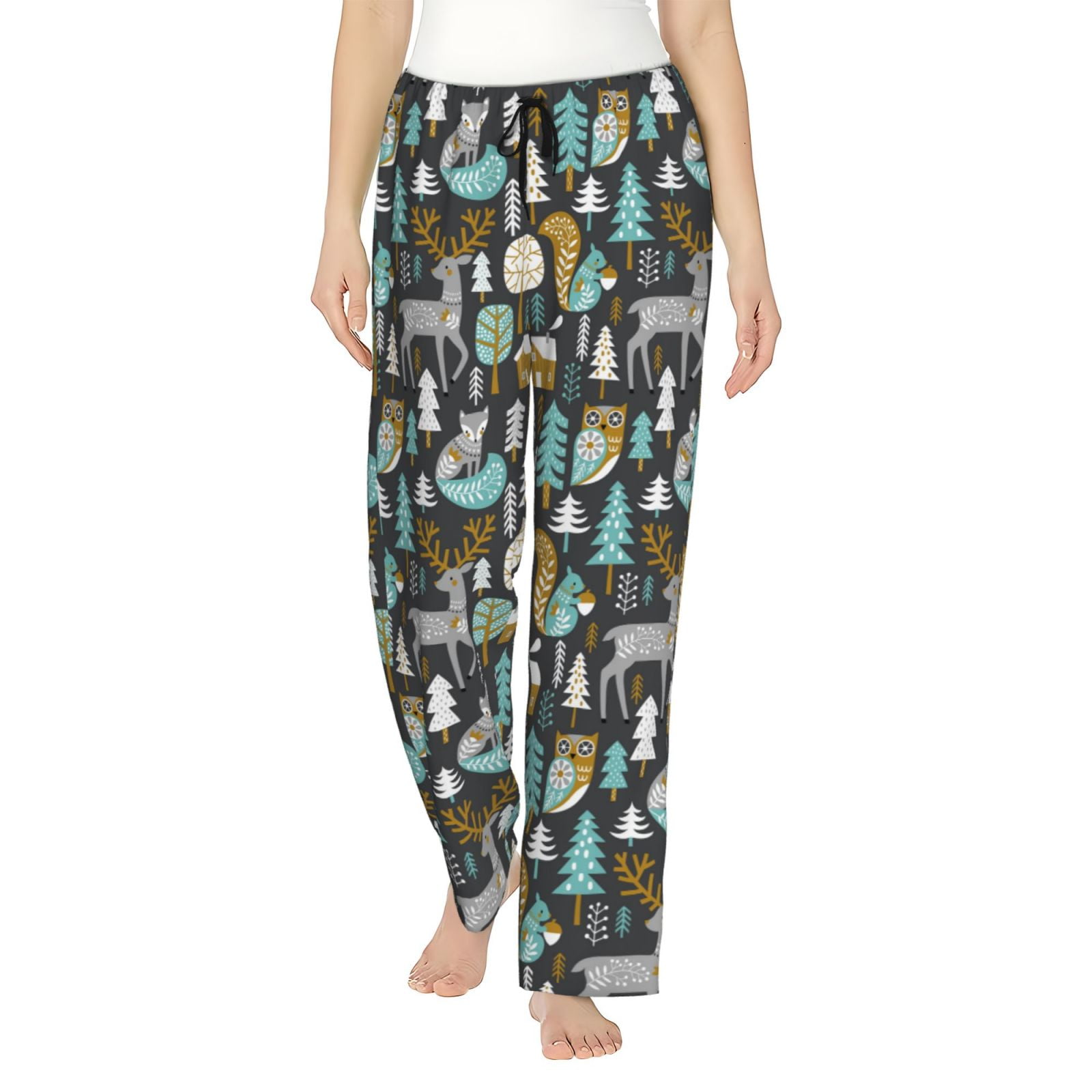 Gaeub Moose Squirrel owls tree Soft Pajama Pants for Women, Wide Leg ...