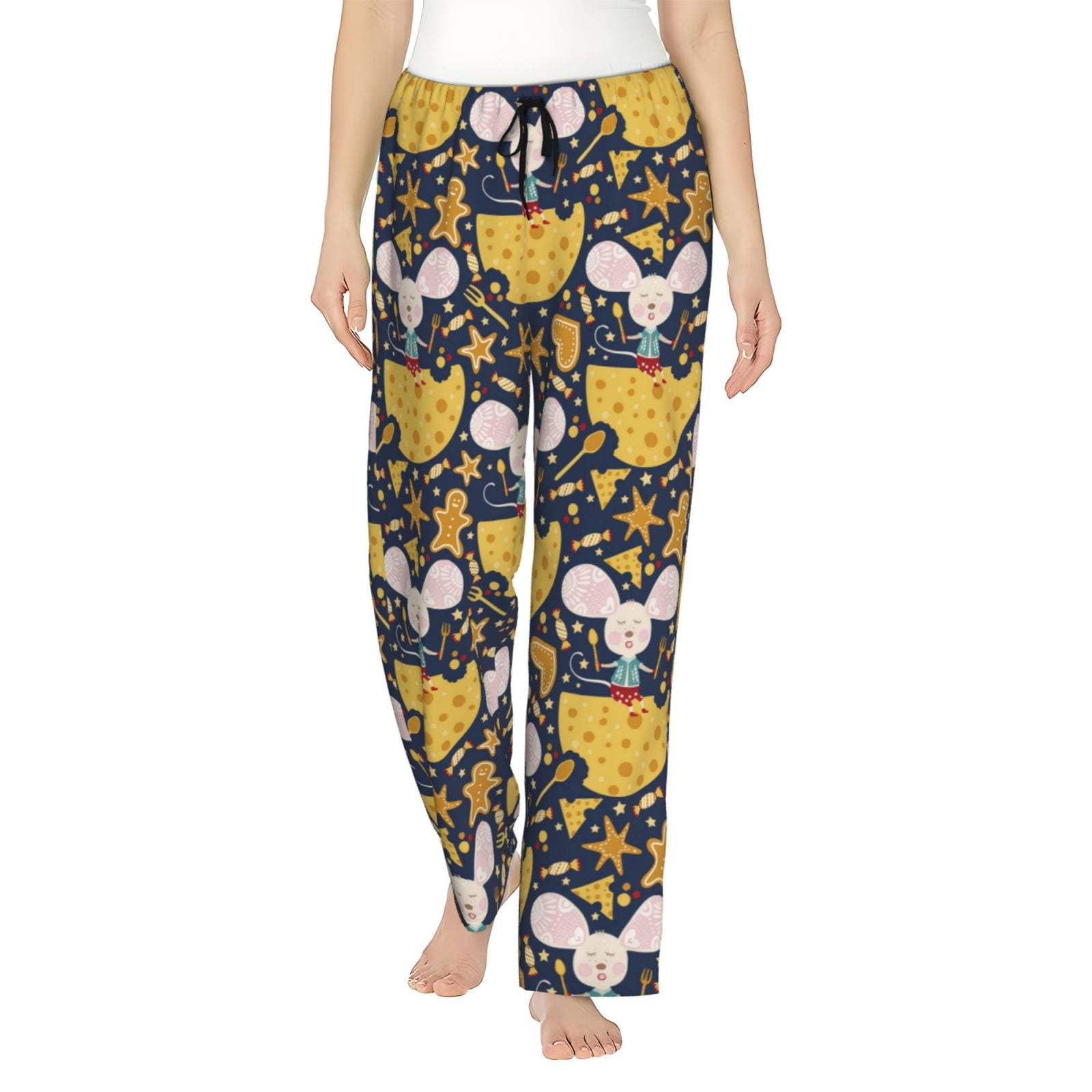 Gaeub Mouse Cheese Soft Pajama Pants for Women, Wide Leg Comfy Casual ...
