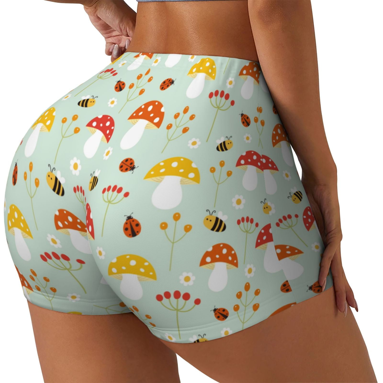 Gaeub Mushroom Bee Print Workout Shorts for Women,Seamless Scrunch ...